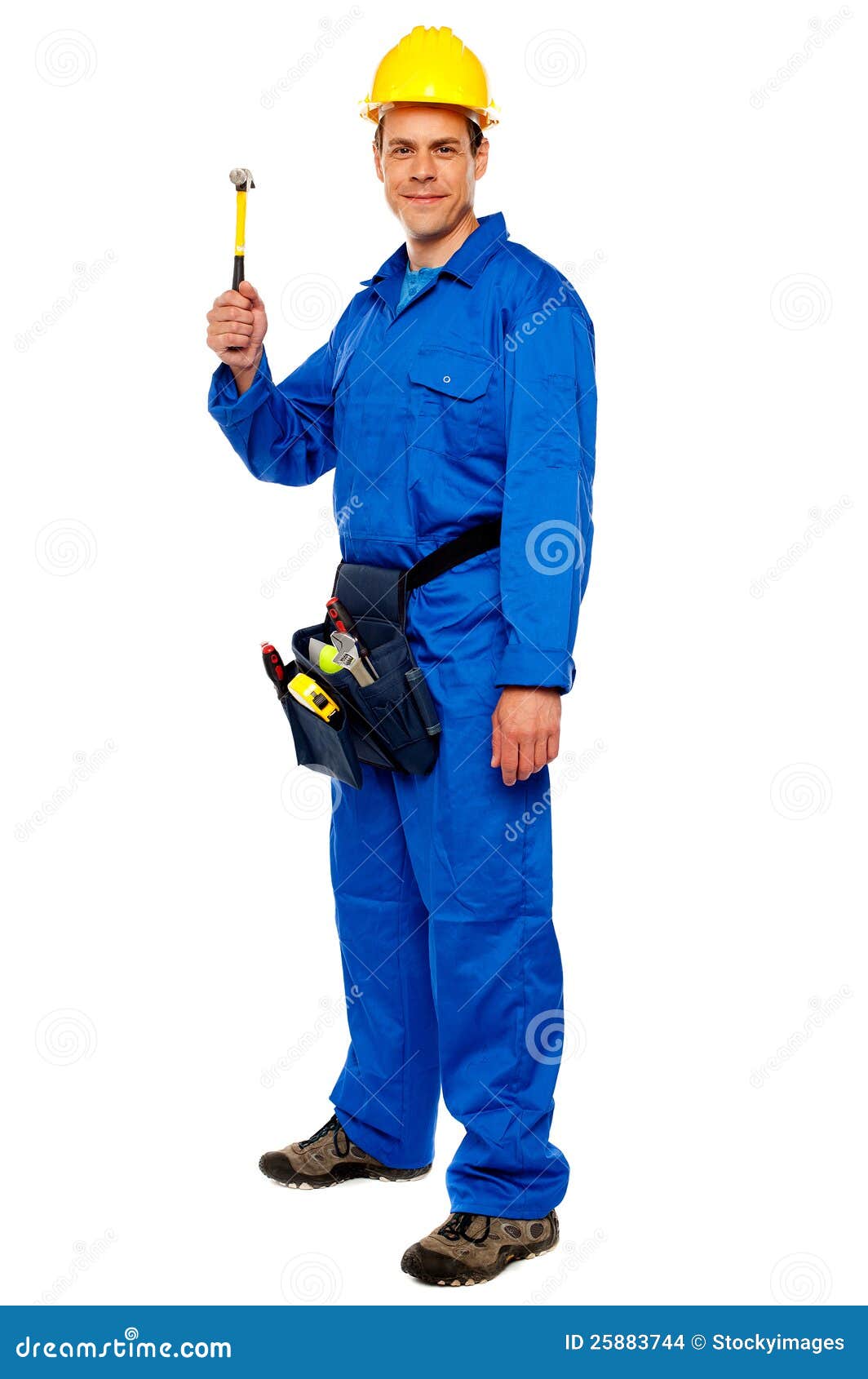 Young Construction Worker Holding Hammer Stock Photo - Image of full ...