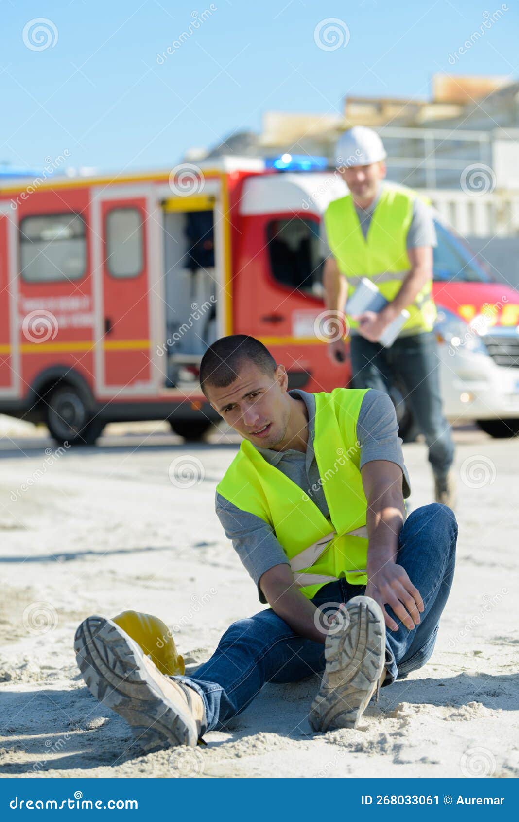 Young Construction Worker Suffering Leg Injury on Site Stock Image ...