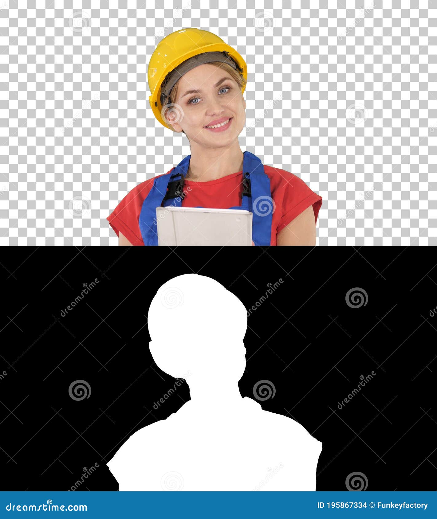 Young Construction Worker with Tablet Computer Presenting Something ...