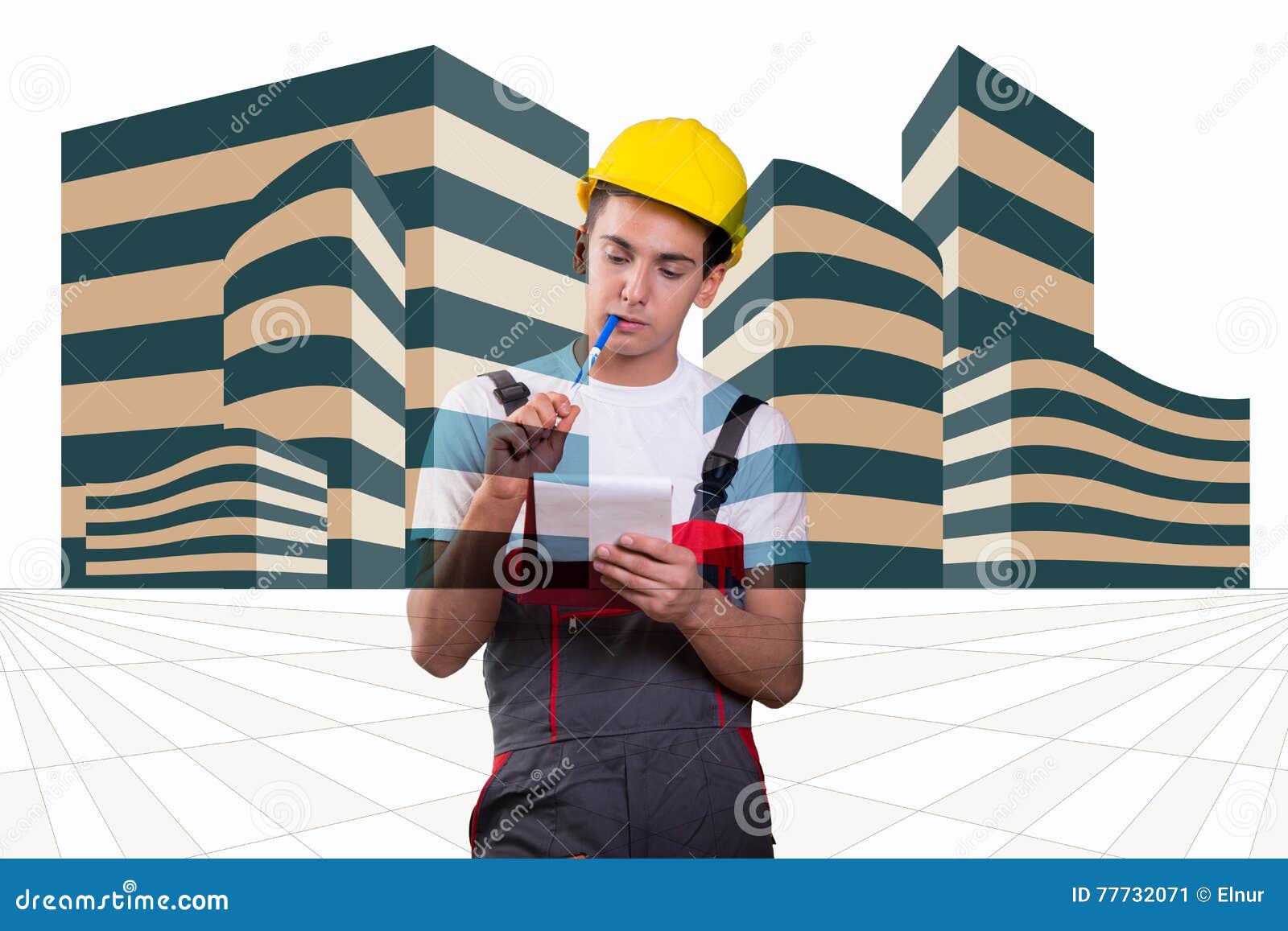 The Young Construction Worker Taking Notes Stock Image - Image of ...