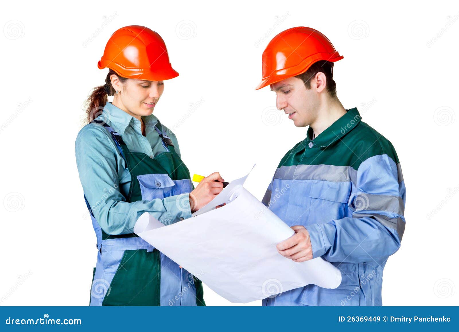 Young Construction Workers with Blueprint Stock Image - Image of ...