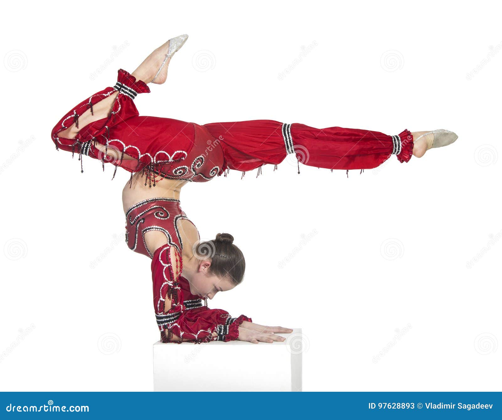 A Young Contortionist,circus Performer in a Red Suit. Stock Image ...
