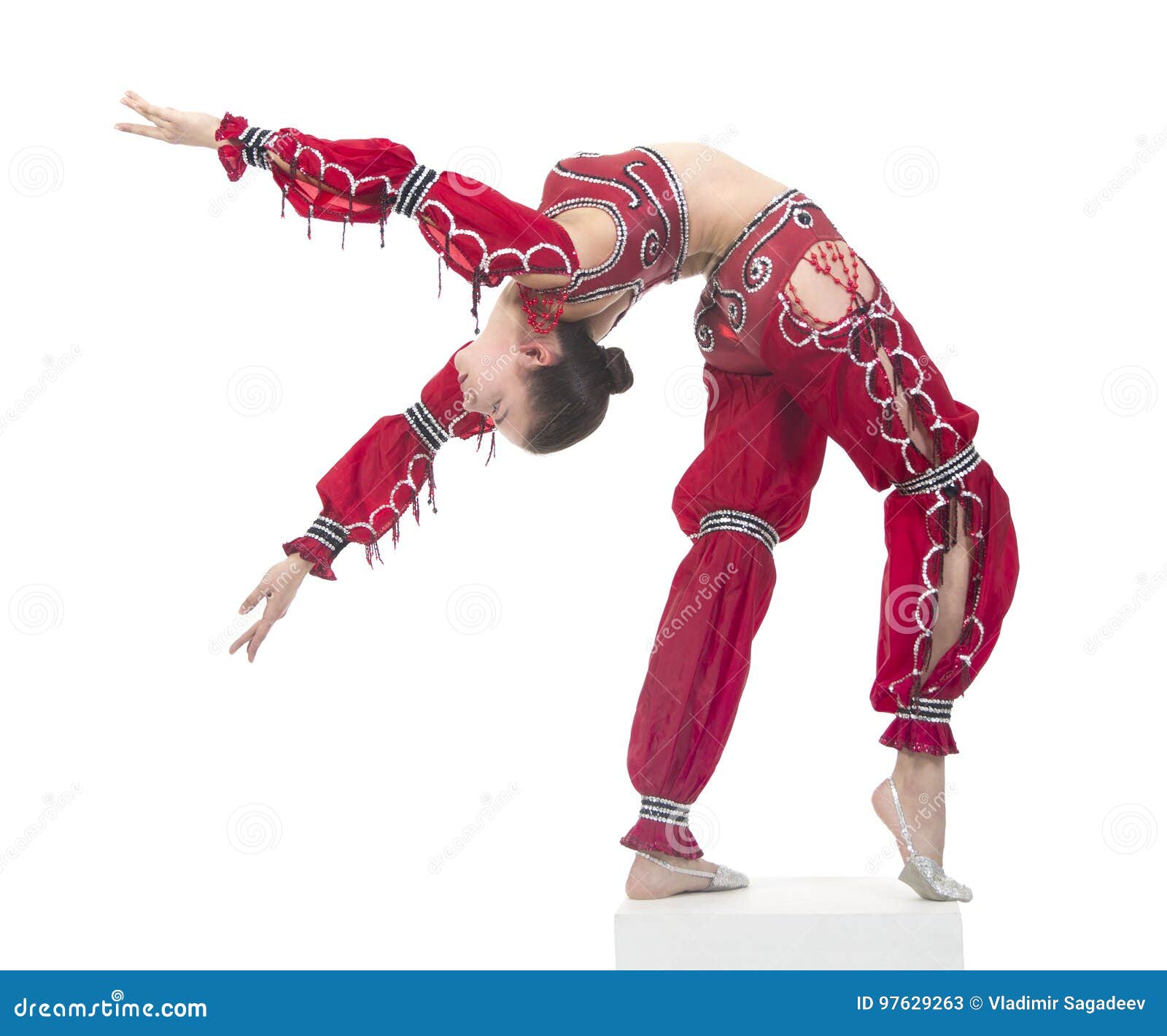 A Young Contortionist,circus Performer in a Red Suit. Stock Image ...
