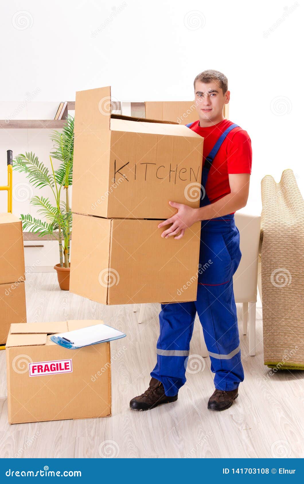 The Young Contractor with Boxes Working Indoors Stock Photo - Image of ...