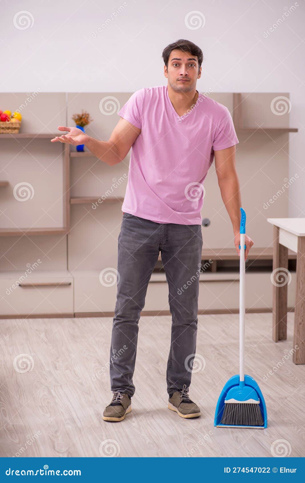 Young Male Contractor Cleaning the House Stock Photo - Image of ...
