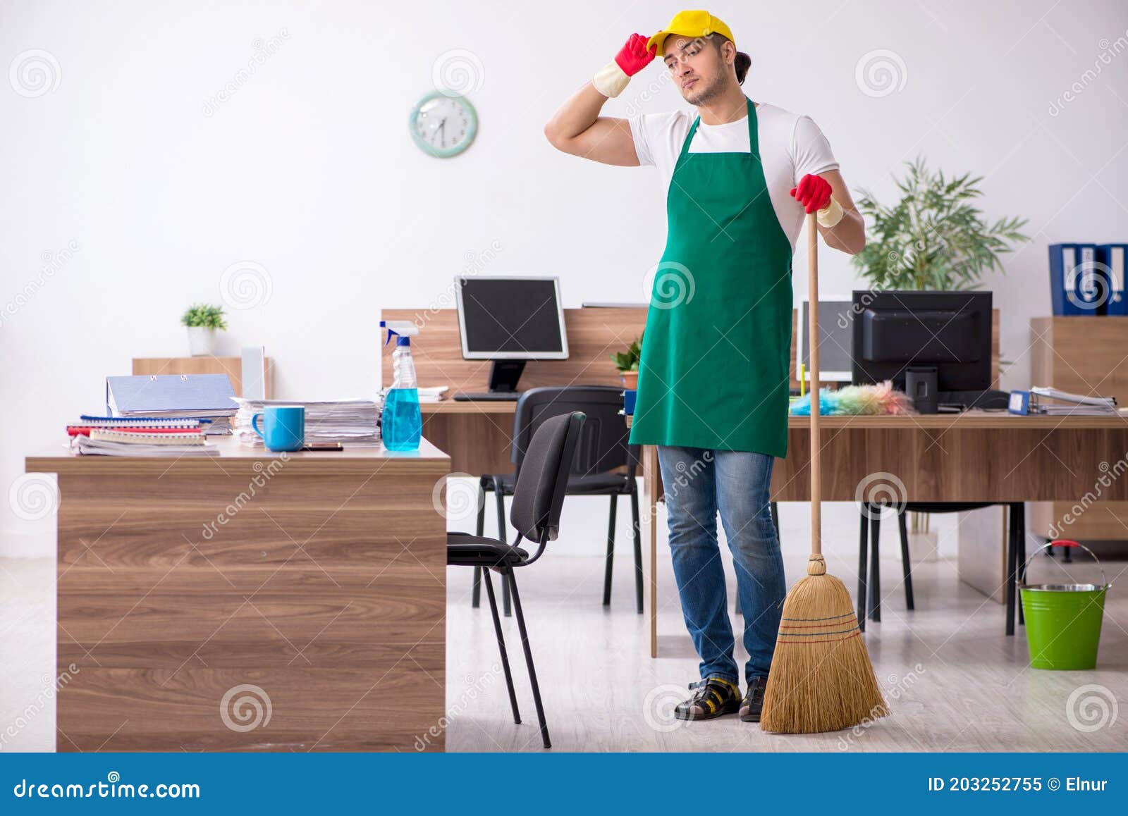 Young Male Contractor Cleaning the Office Stock Image - Image of ...