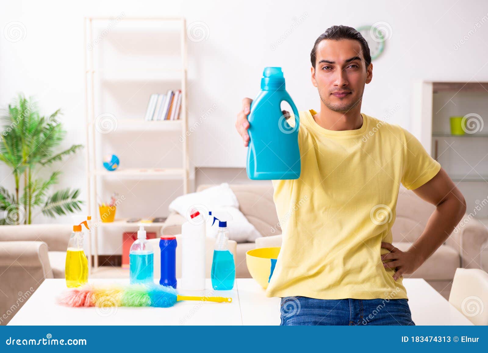 Young Male Contractor Doing Housework at Home Stock Image - Image of ...