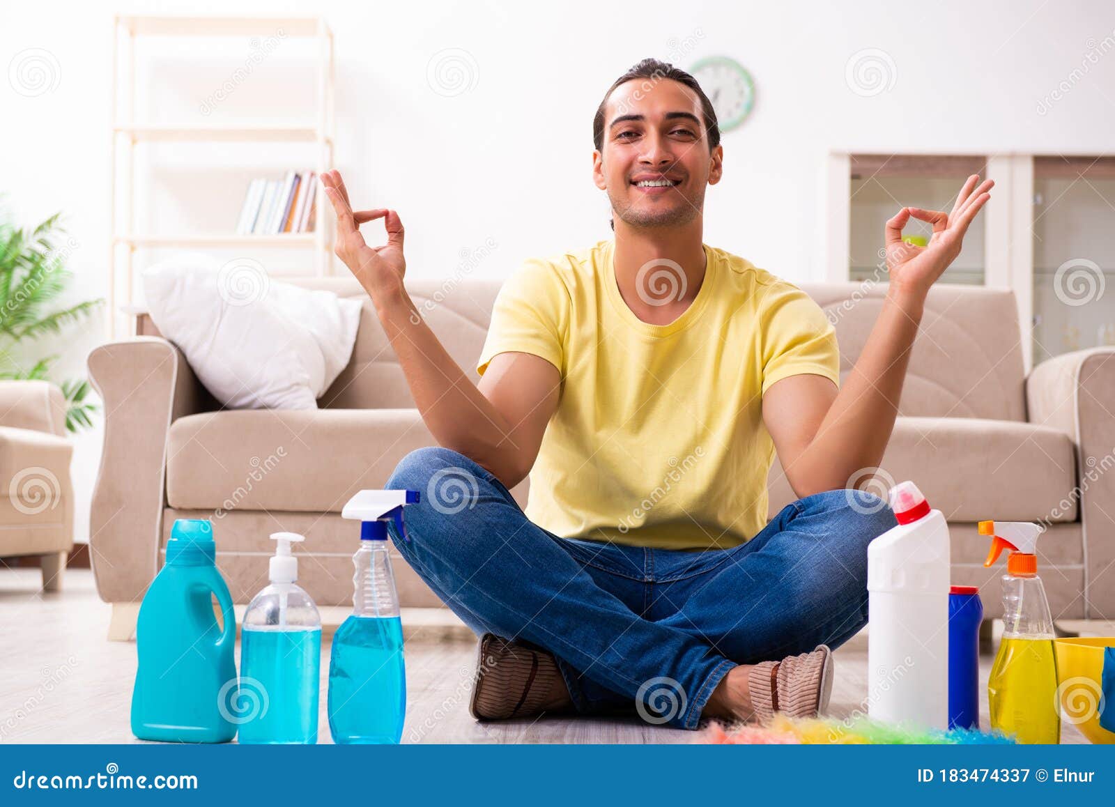 Young Male Contractor Doing Housework at Home Stock Image - Image of ...