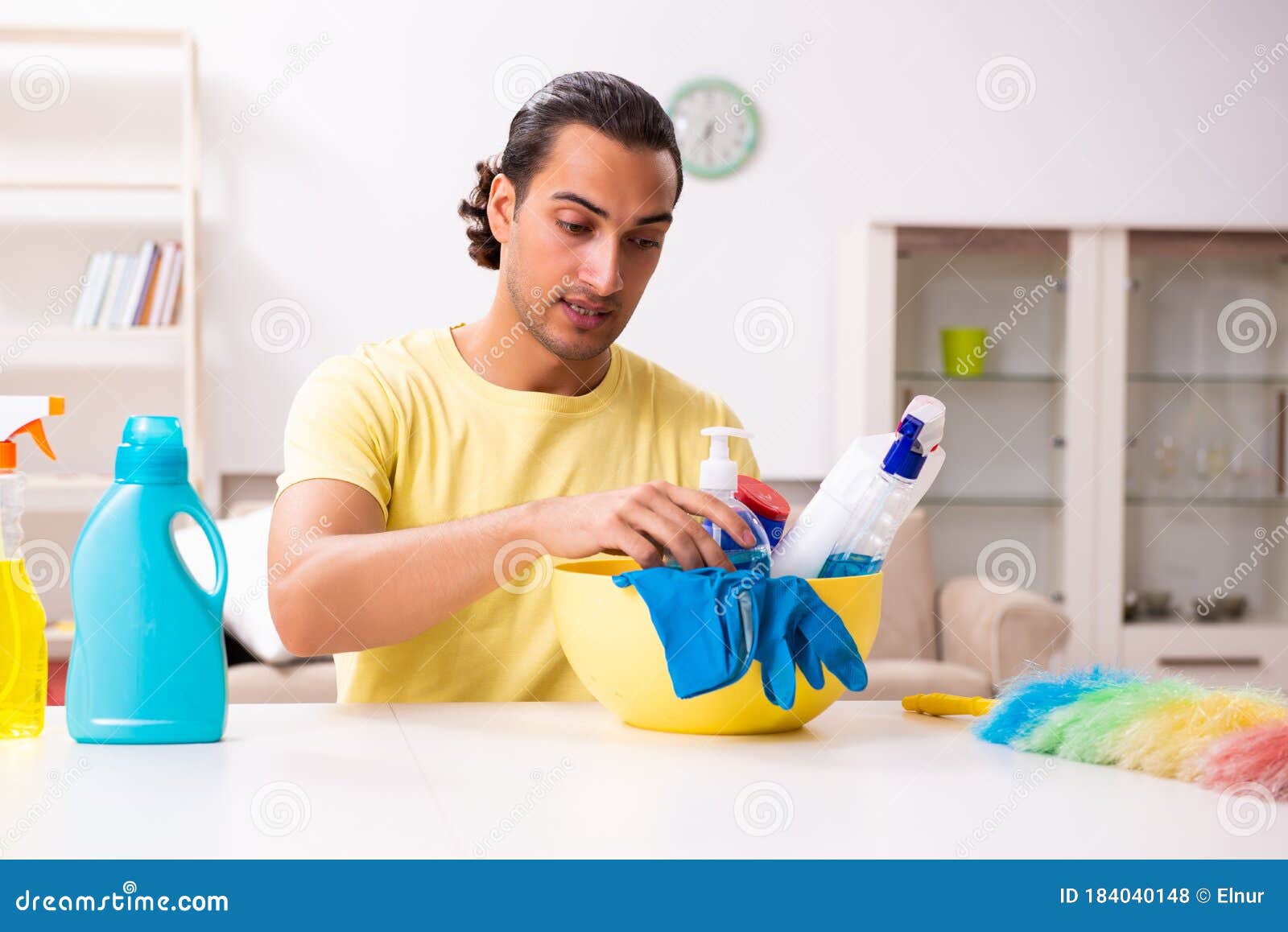 Young Male Contractor Doing Housework at Home Stock Photo - Image of ...