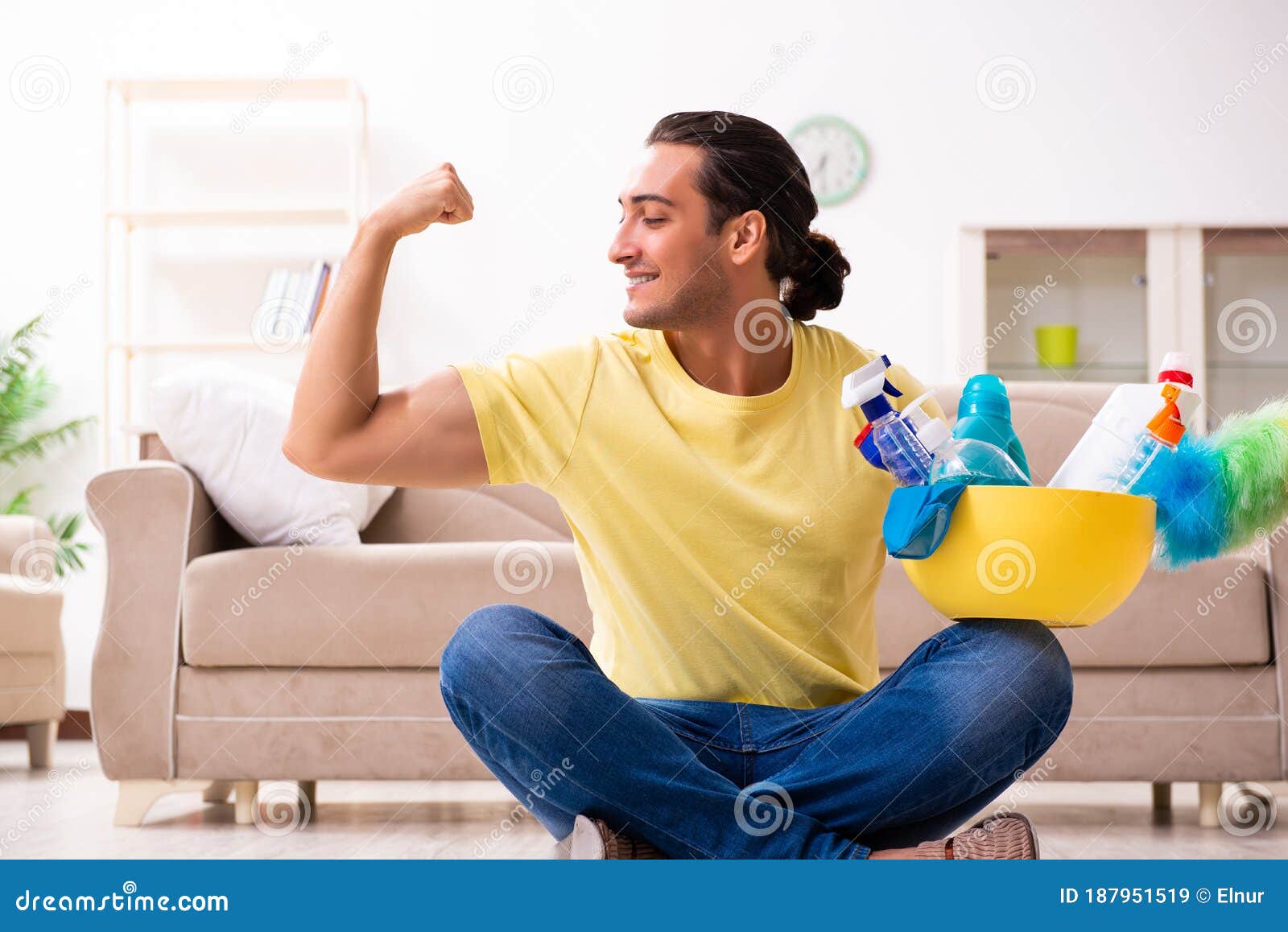 Young Male Contractor Doing Housework at Home Stock Image - Image of ...