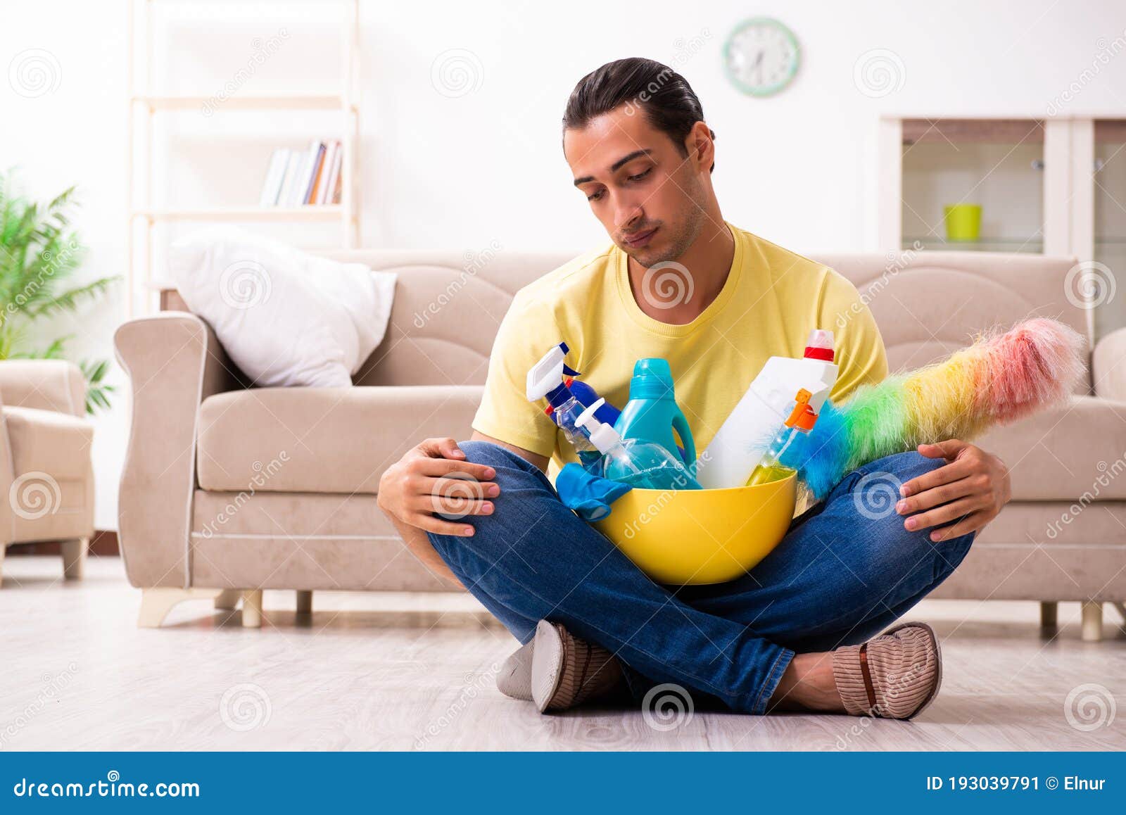 Young Male Contractor Doing Housework at Home Stock Image - Image of ...