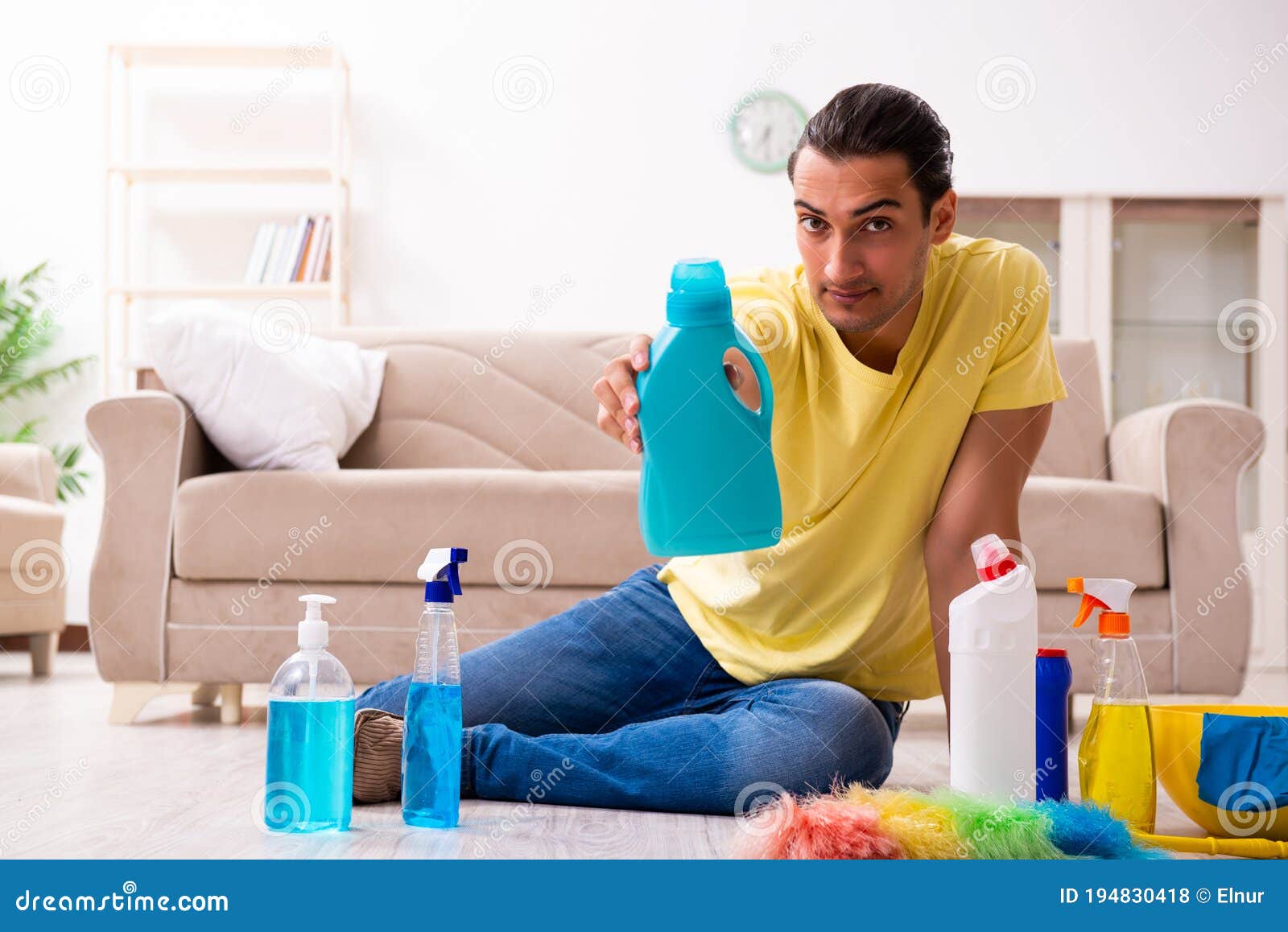 Young Male Contractor Doing Housework at Home Stock Photo - Image of ...