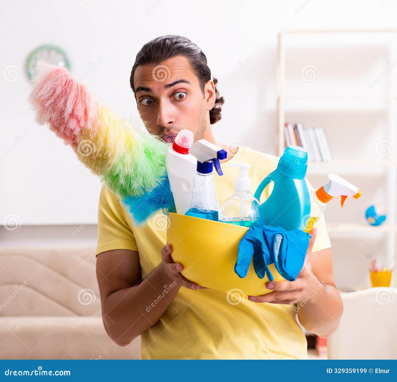 Young Male Contractor Doing Housework at Home Stock Image - Image of ...
