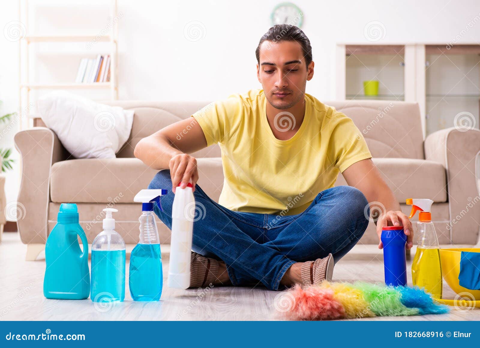 Young Male Contractor Doing Housework at Home Stock Photo - Image of ...
