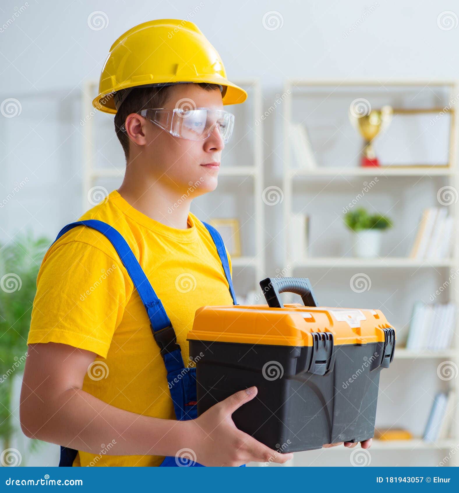 Young Contractor Doing Repair Works at Office Stock Image - Image of ...