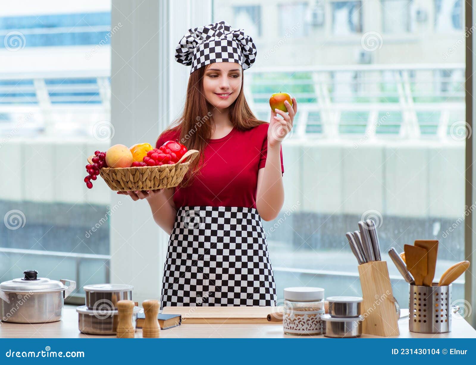 Young Cook with Fruits in the Kitchen Stock Photo - Image of apron ...