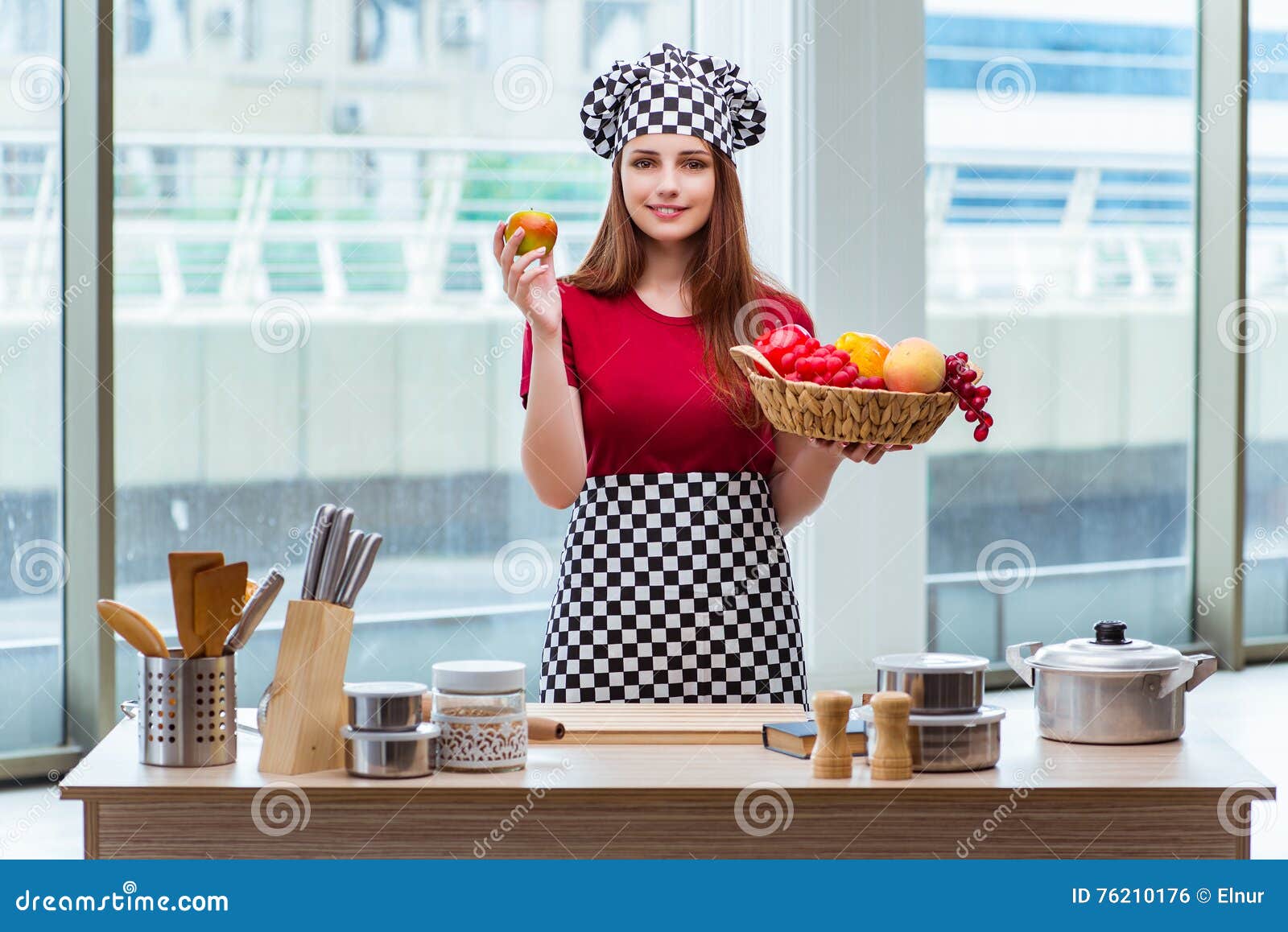 The Young Cook with Fruits in the Kitchen Stock Photo - Image of plate ...