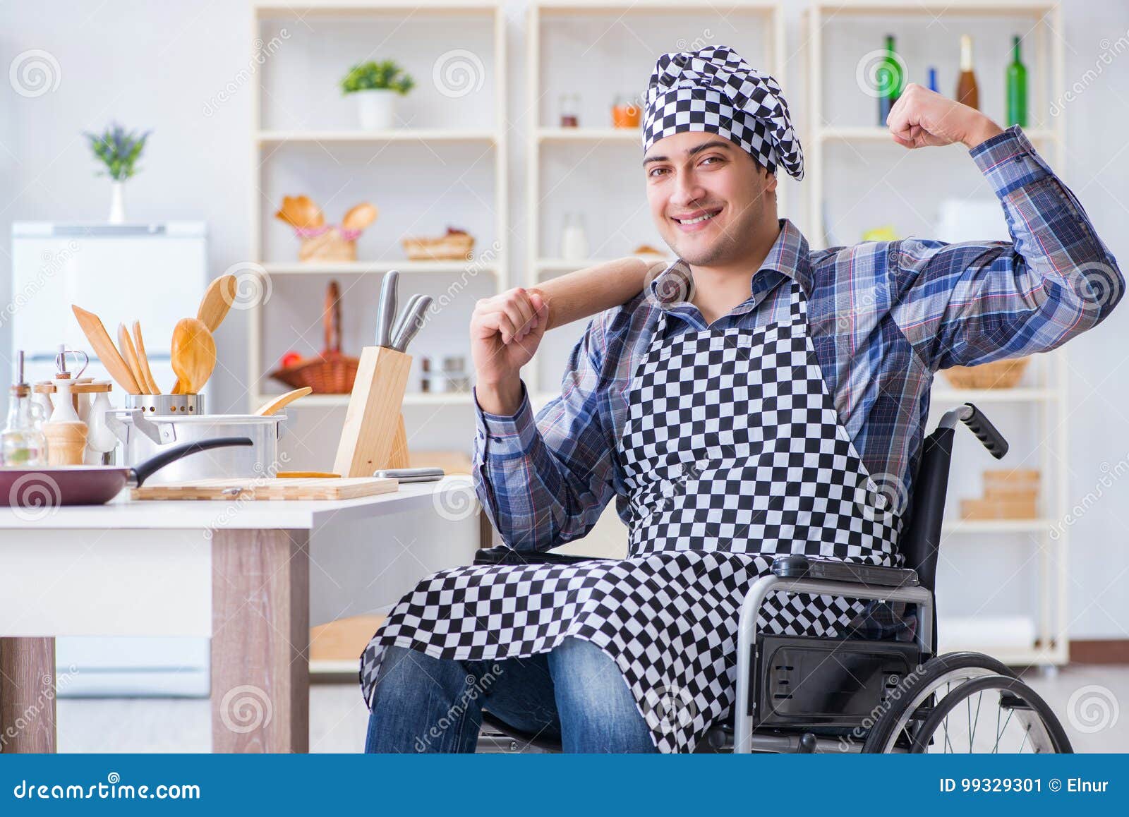 The Young Cook with Roller Preparing Dough Meal Stock Image - Image of ...
