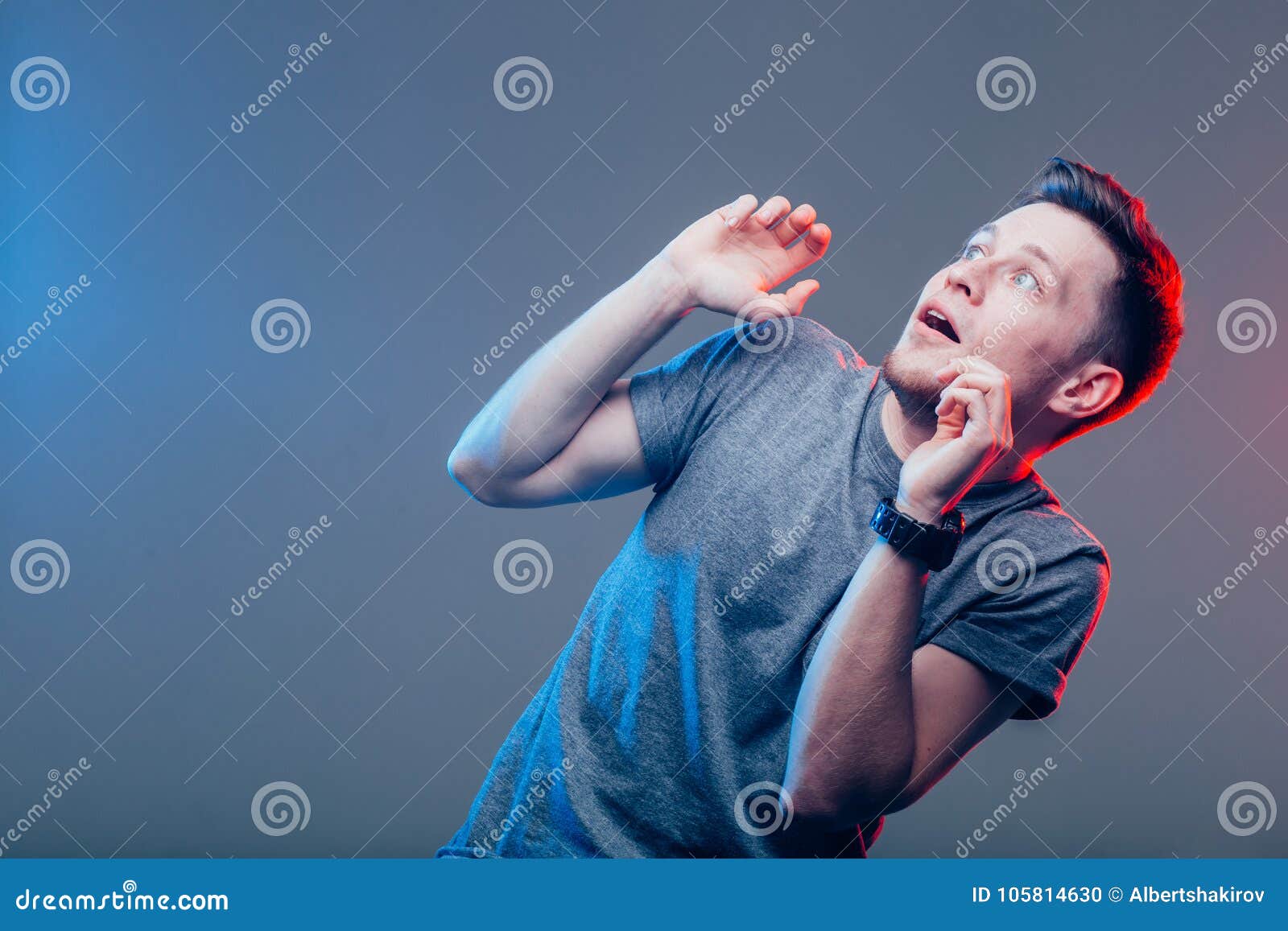 Young Cool Man Half Body Scared Pose Stock Photo - Image of fashion ...