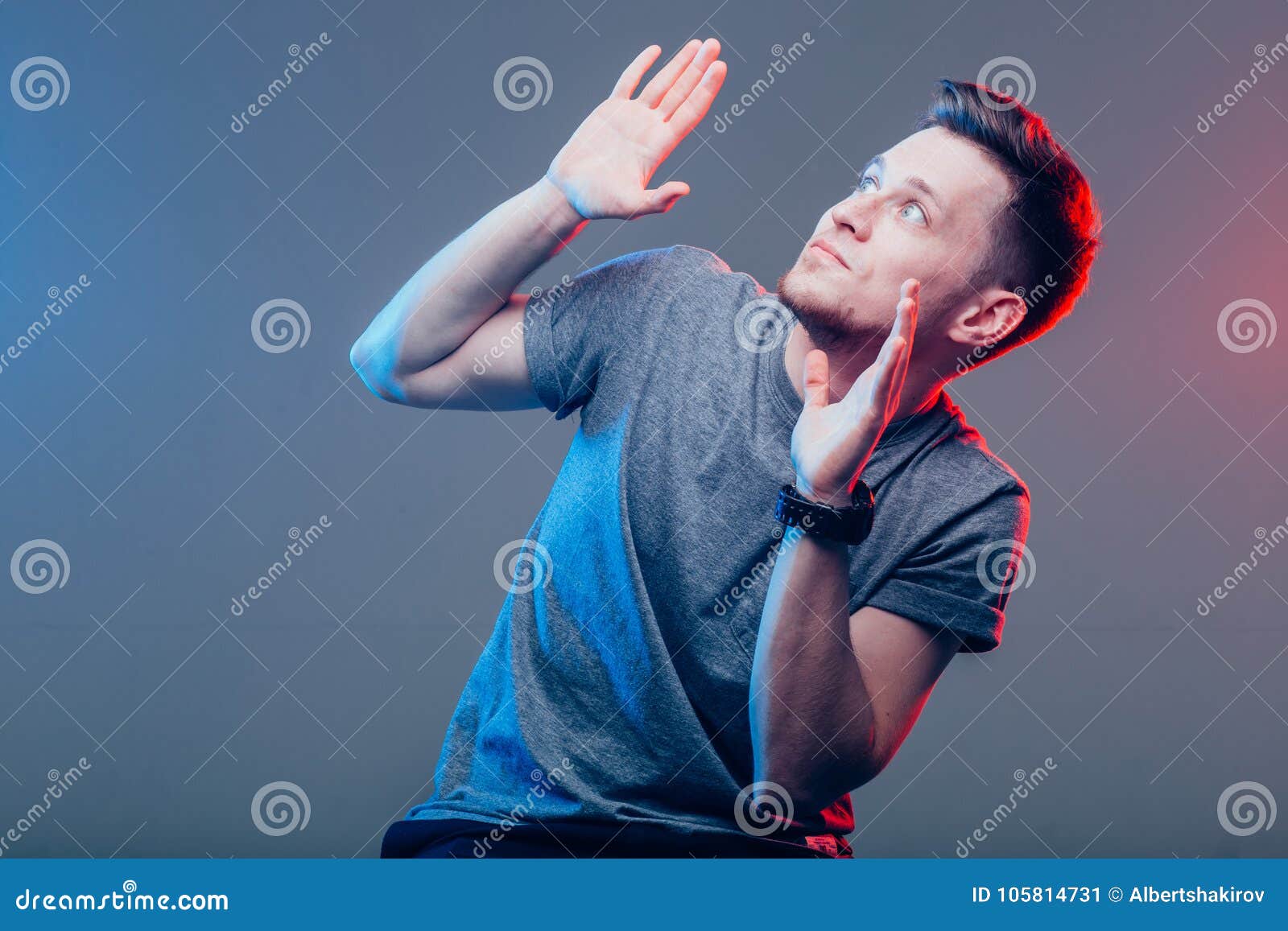 Young Cool Man Half Body Scared Pose Stock Image - Image of modern ...