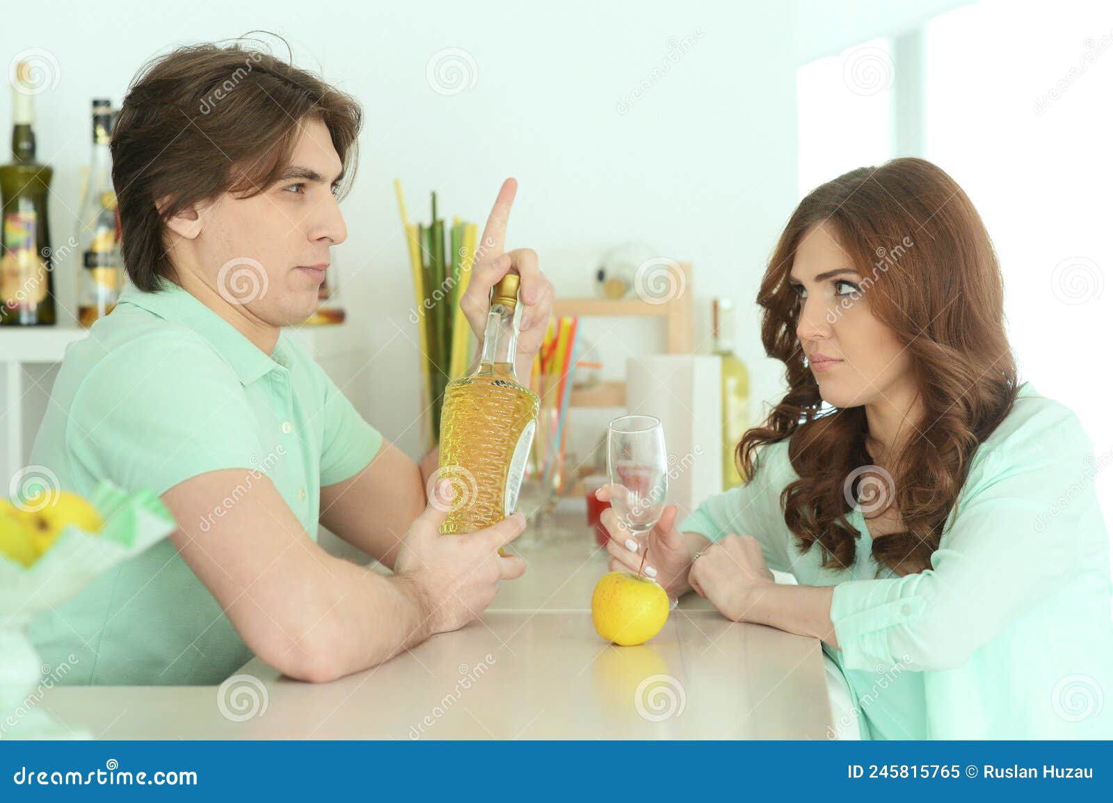 Young Couple with Alcohol Drinks at Bar Counter Stock Image - Image of ...