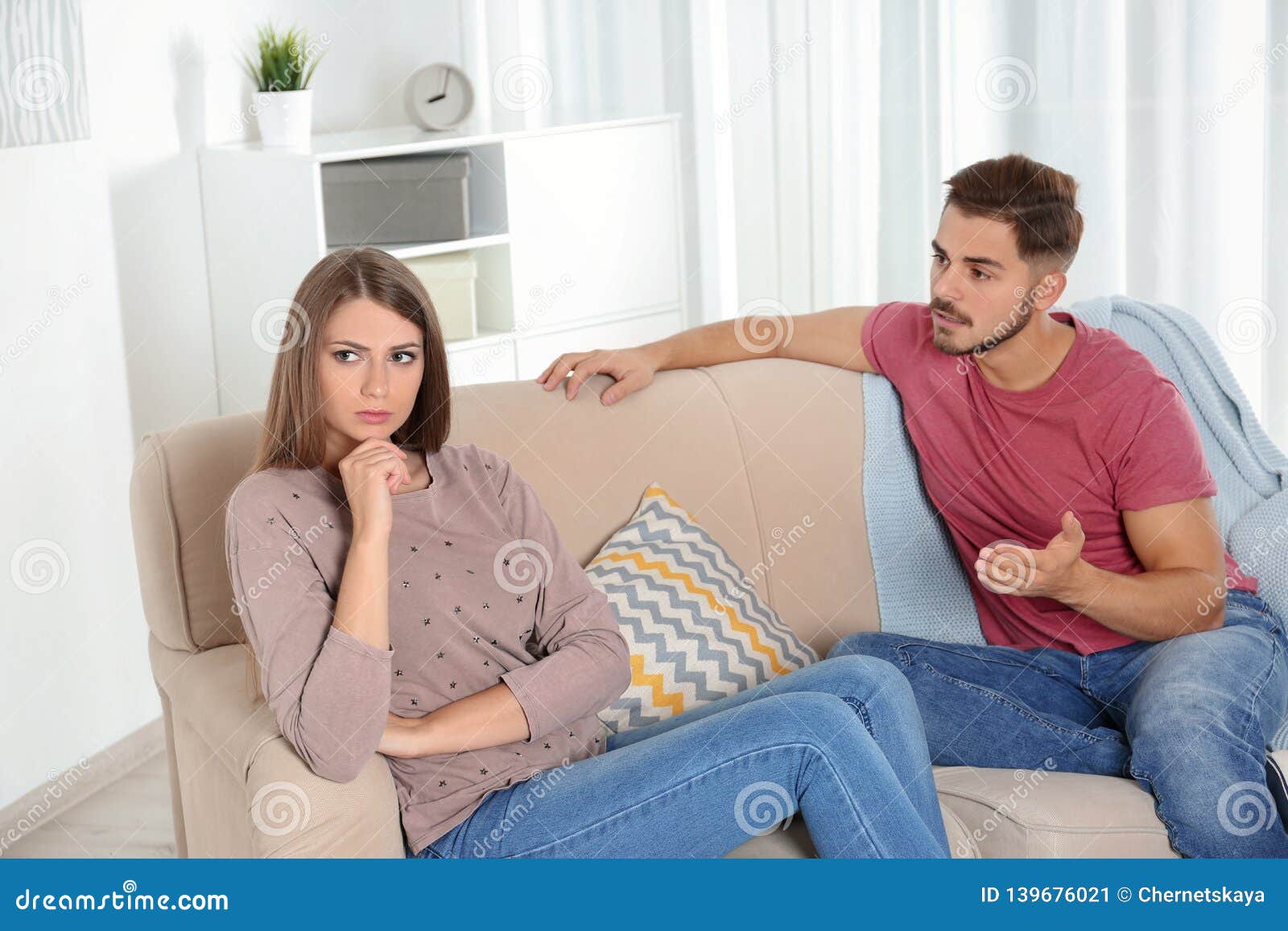 Young Couple Arguing in Living Room. Stock Image - Image of frustration ...