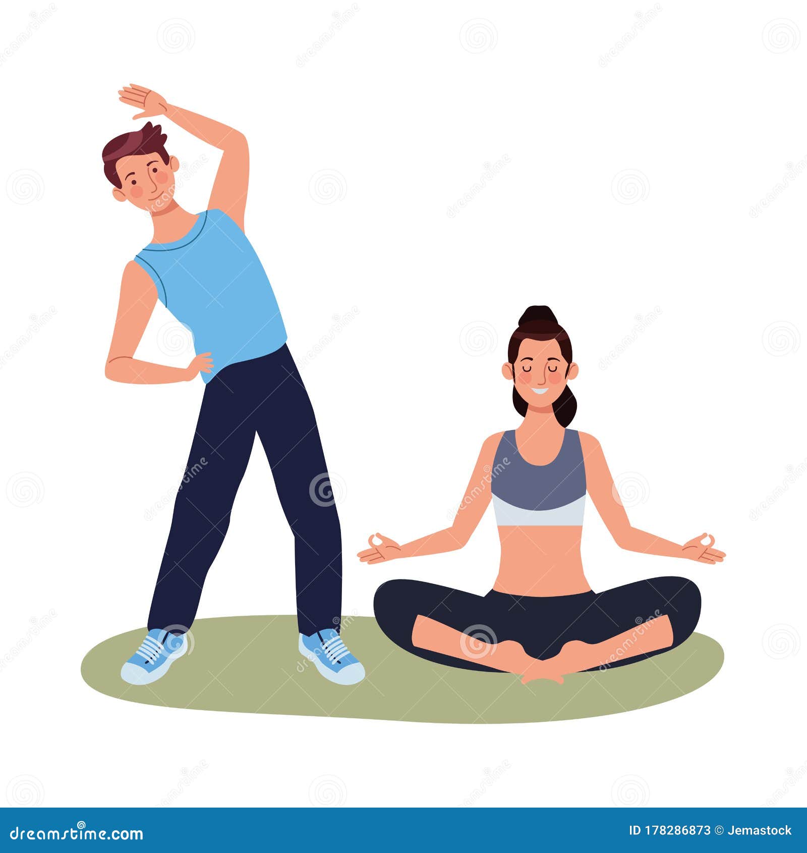 Young Couple Athlete Practicing Exercise Characters Stock Vector ...
