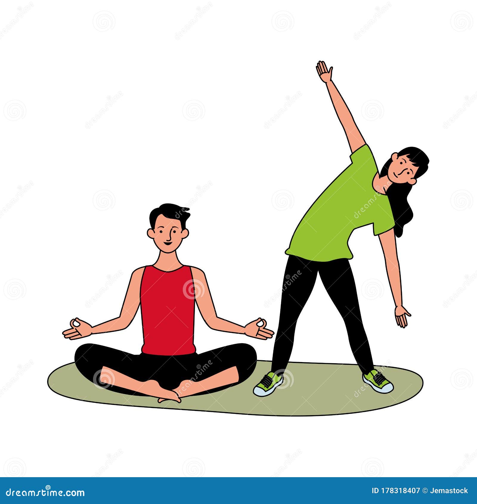 Young Couple Athlete Practicing Exercise Characters Stock Vector ...