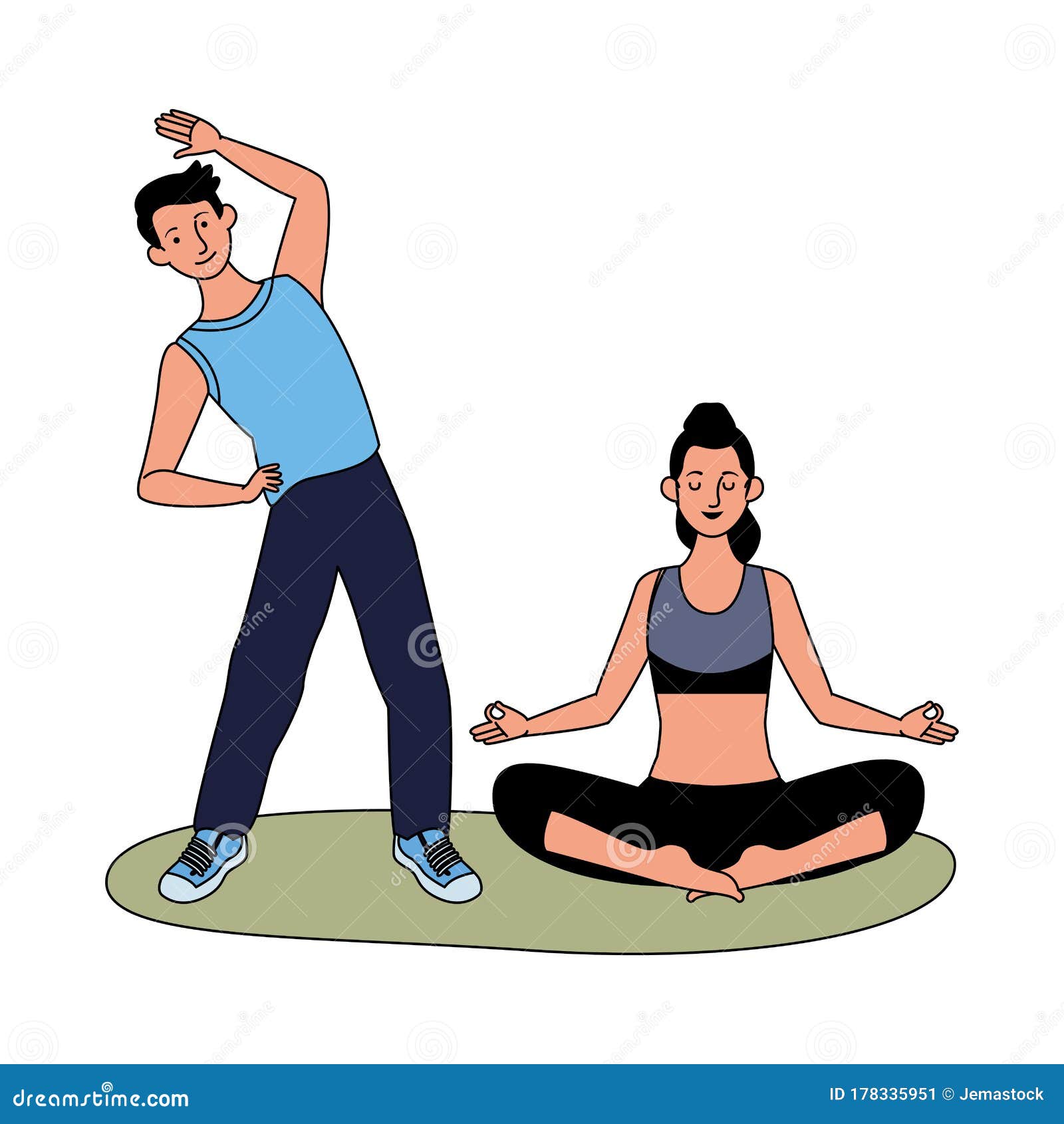 Young Couple Athlete Practicing Exercise Characters Stock Vector ...