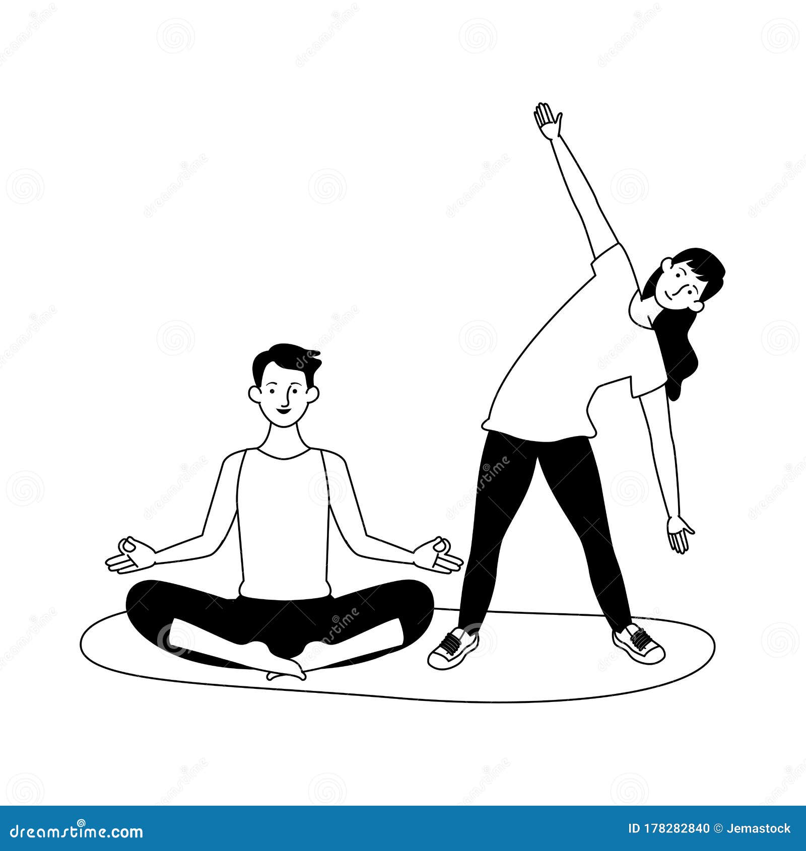 Young Couple Athletes Practicing Exercise Characters Stock Vector ...