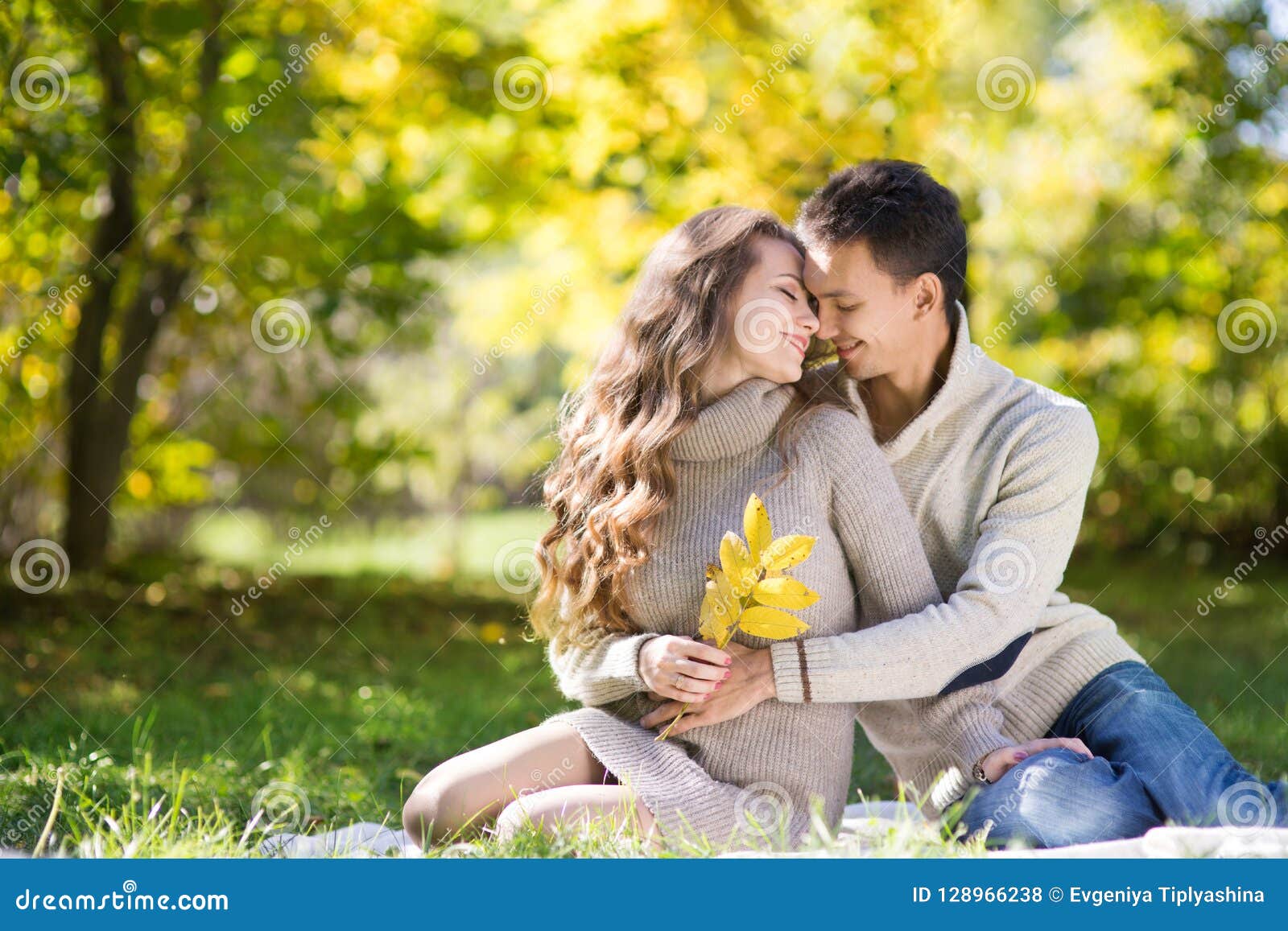 Young Couple in Autumn Park Stock Photo - Image of handsome, holidays ...