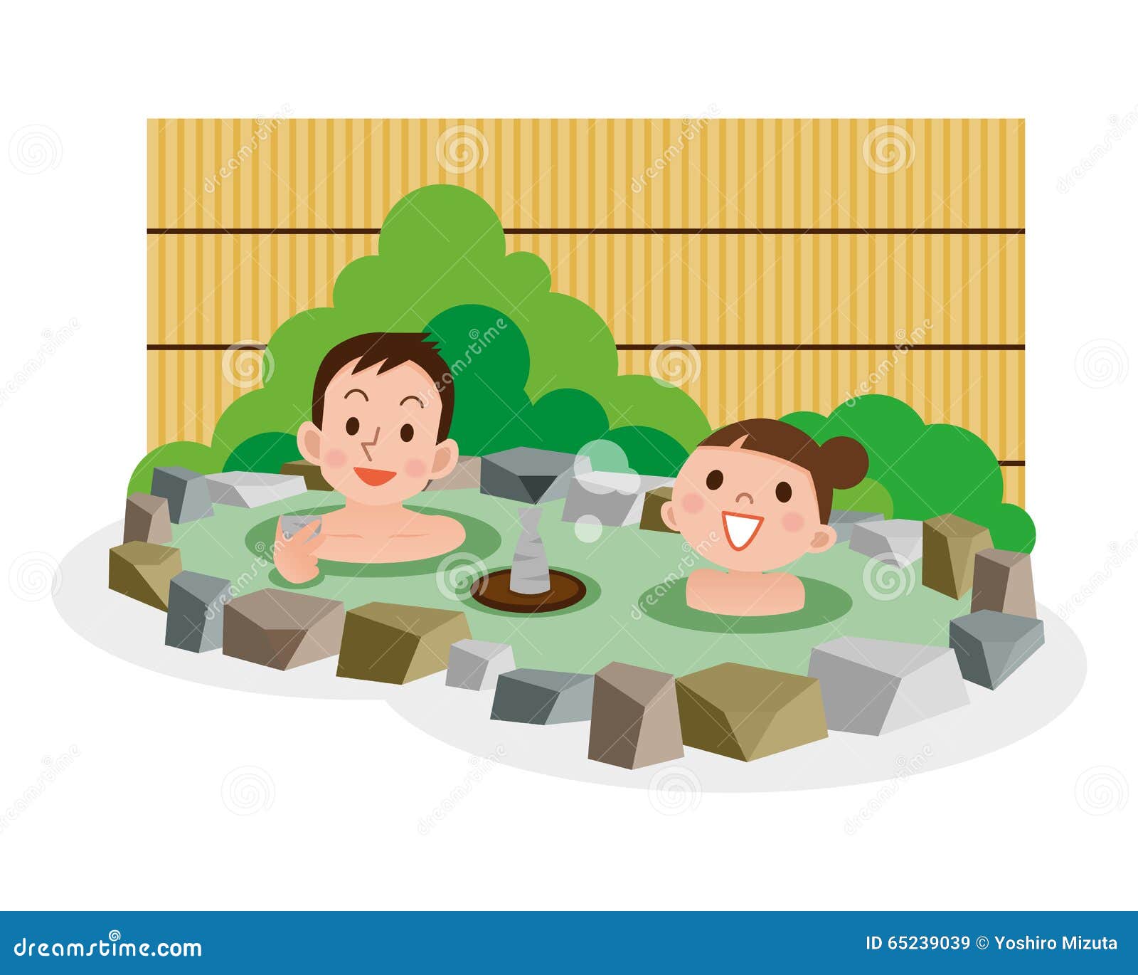 Young Couple that Bathing in Hot Spring Stock Vector - Illustration of ...
