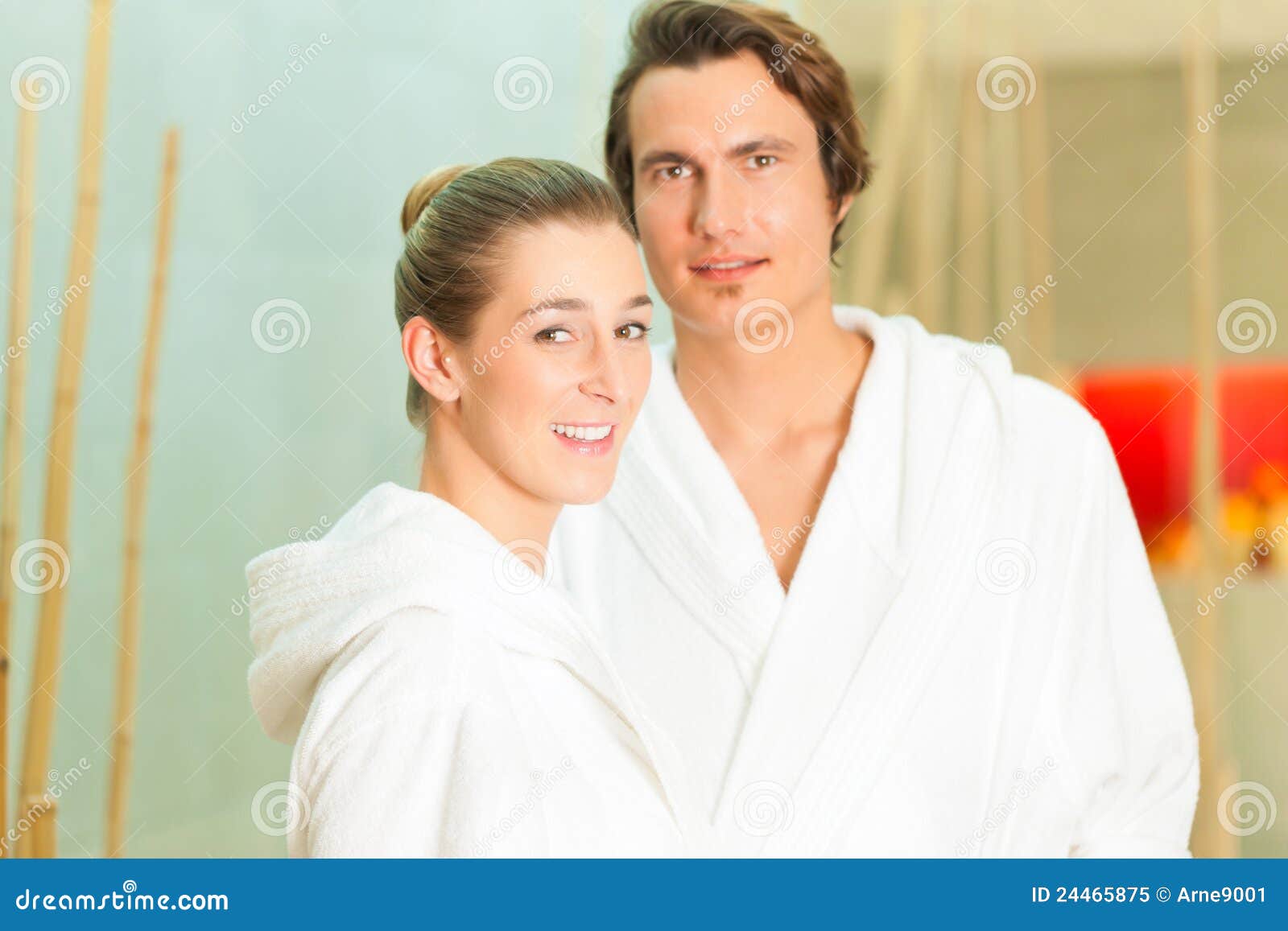 Young Couple in Bathrobe in Spa Stock Image - Image of caucasian, young ...