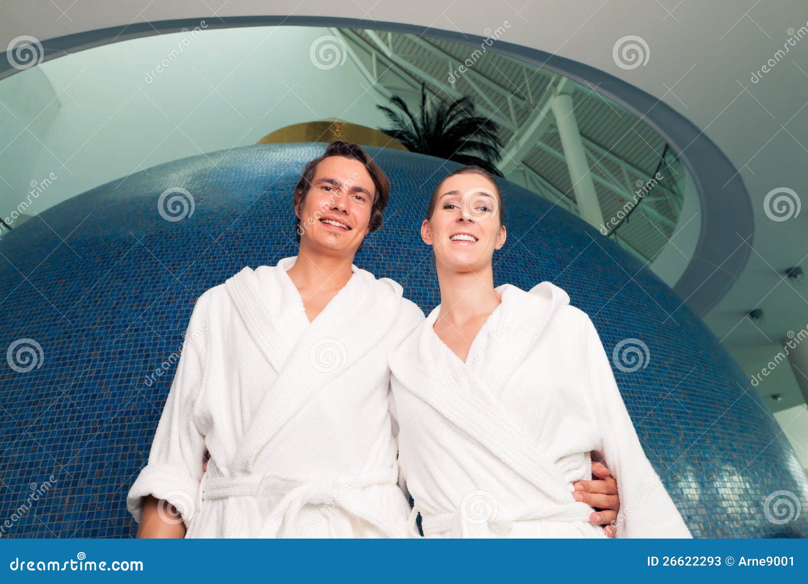 Young Couple in Bathrobe in Spa Stock Image - Image of young, blue ...