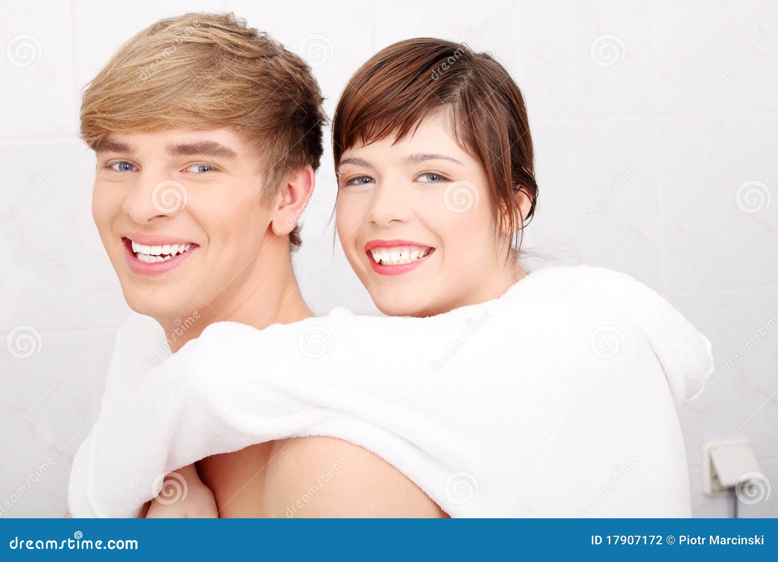 Young couple at bathroom. stock photo. Image of beauty - 17907172