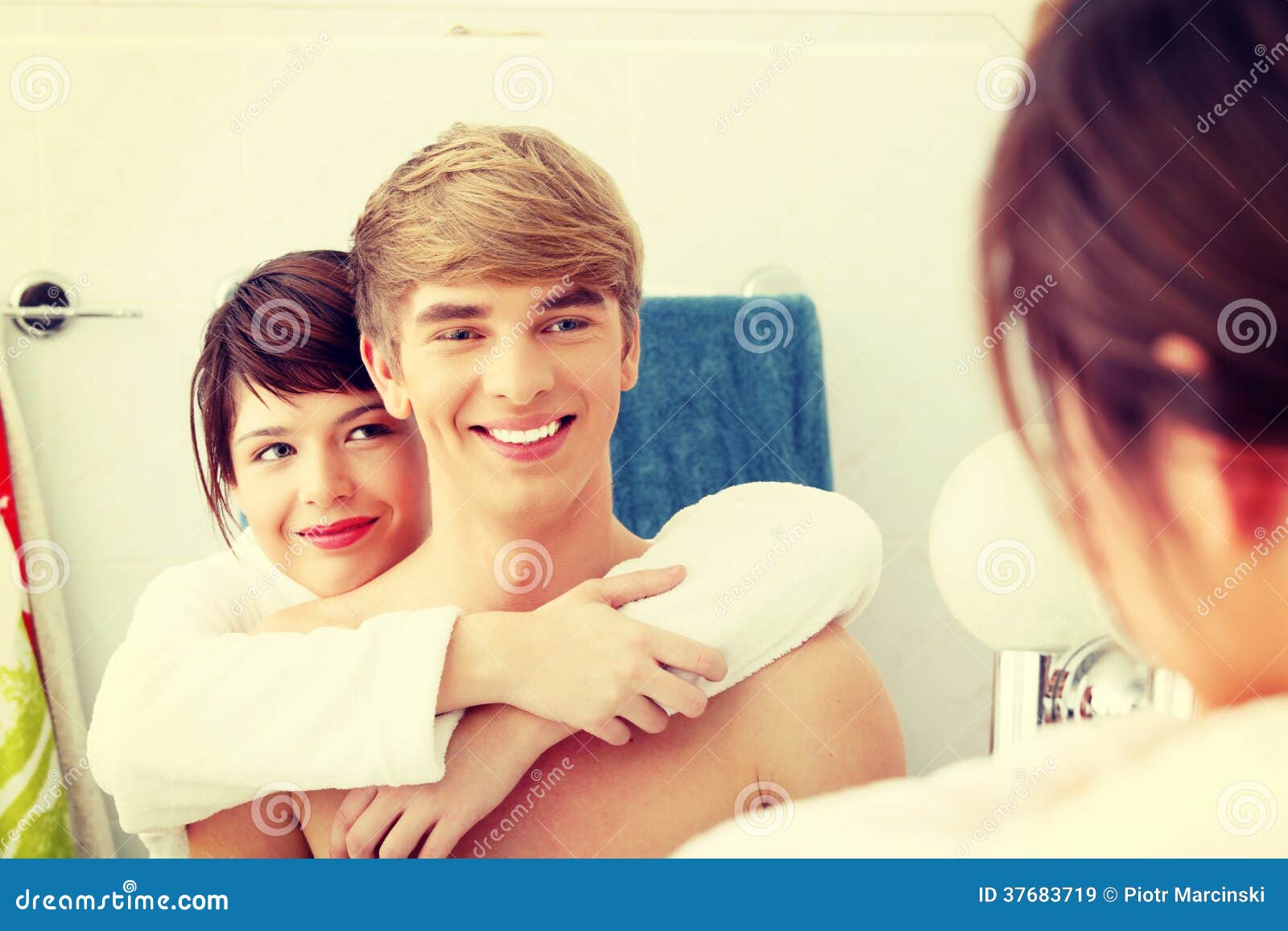 Young couple at bathroom. stock image. Image of couple - 37683719