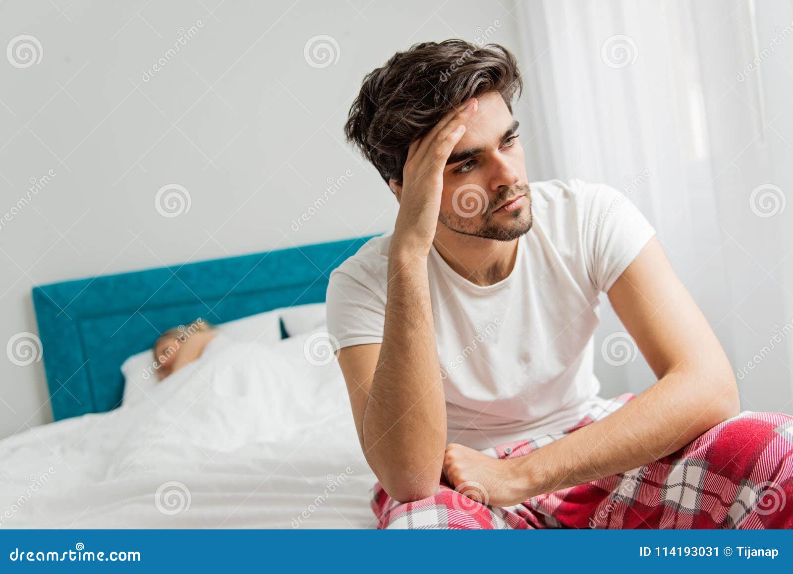 Young Couple on the Bed; Problems in the Bedroom Stock Image - Image of ...