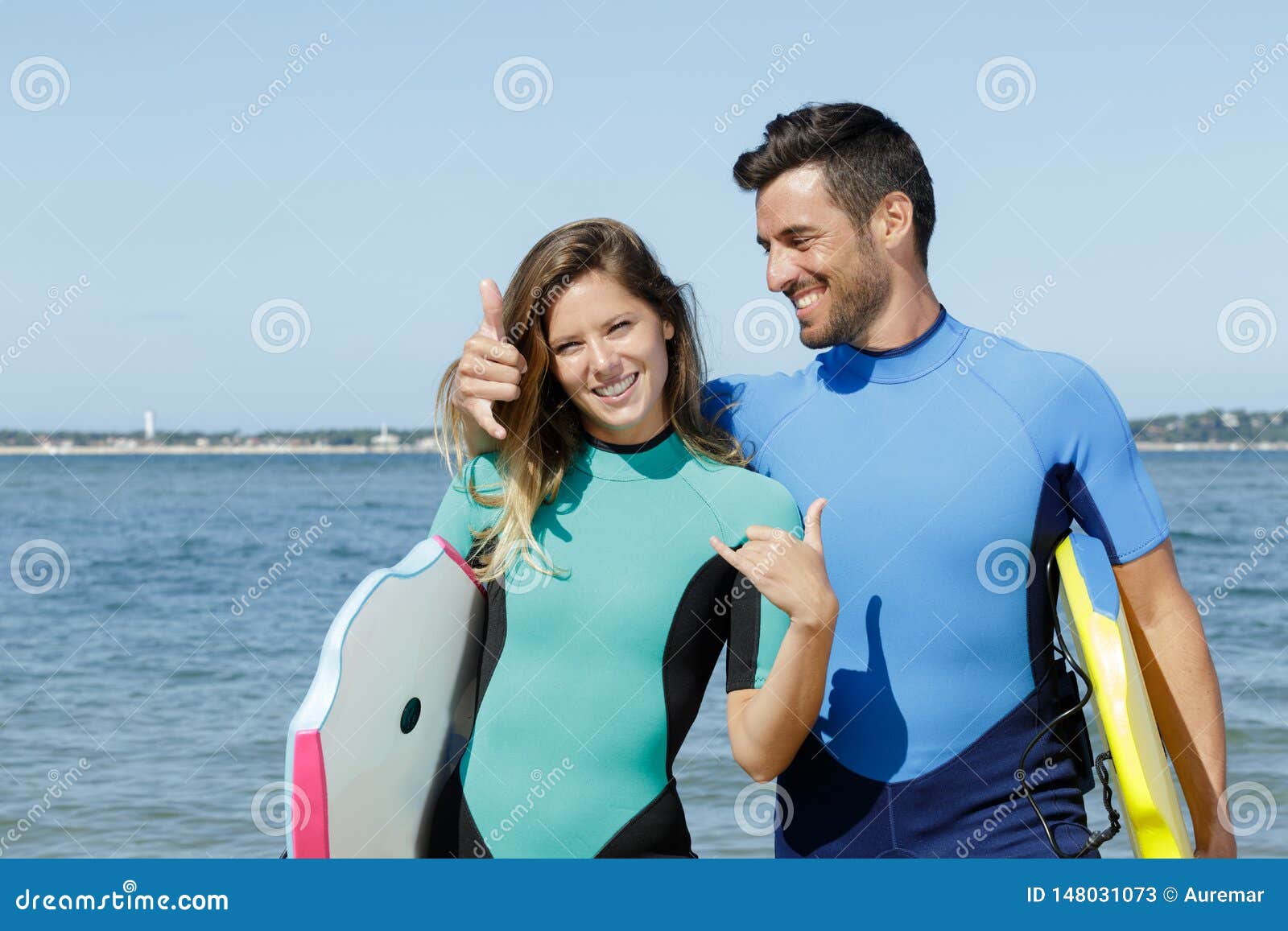 Young Couple Bodyboard Surfers Stock Image - Image of childhood, board ...