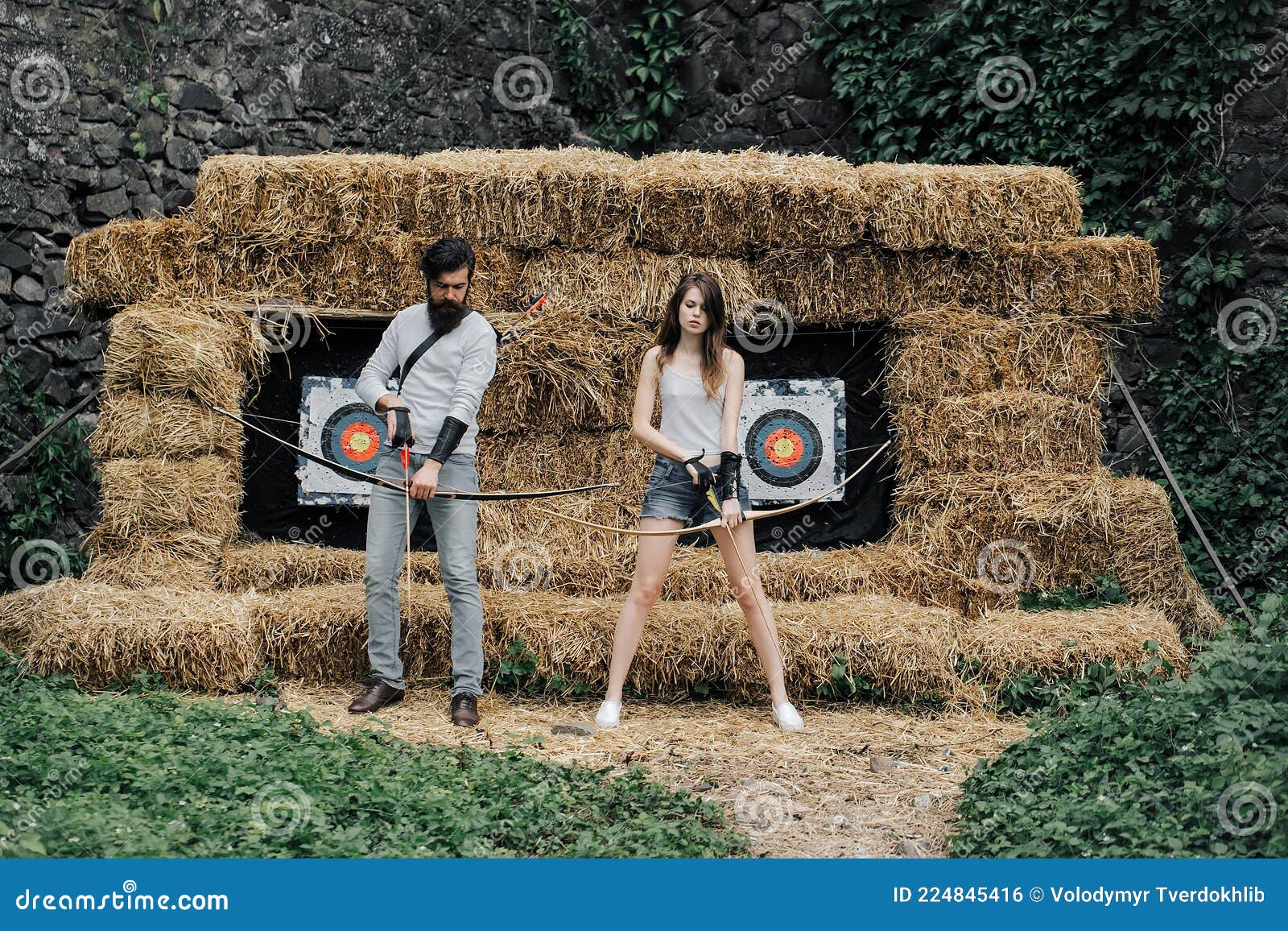 Young couple with the bows stock photo. Image of girl - 224845416