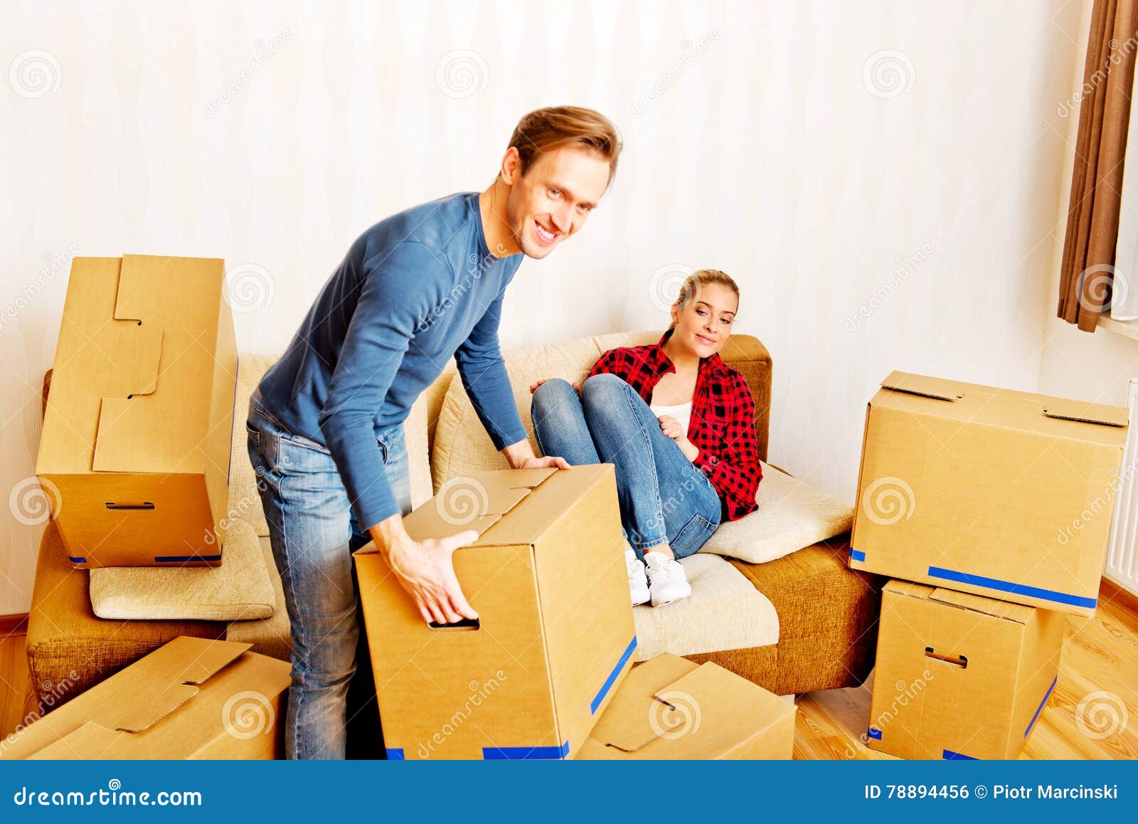 Young Couple with Boxes - Packing or Unpacking Stock Photo - Image of ...