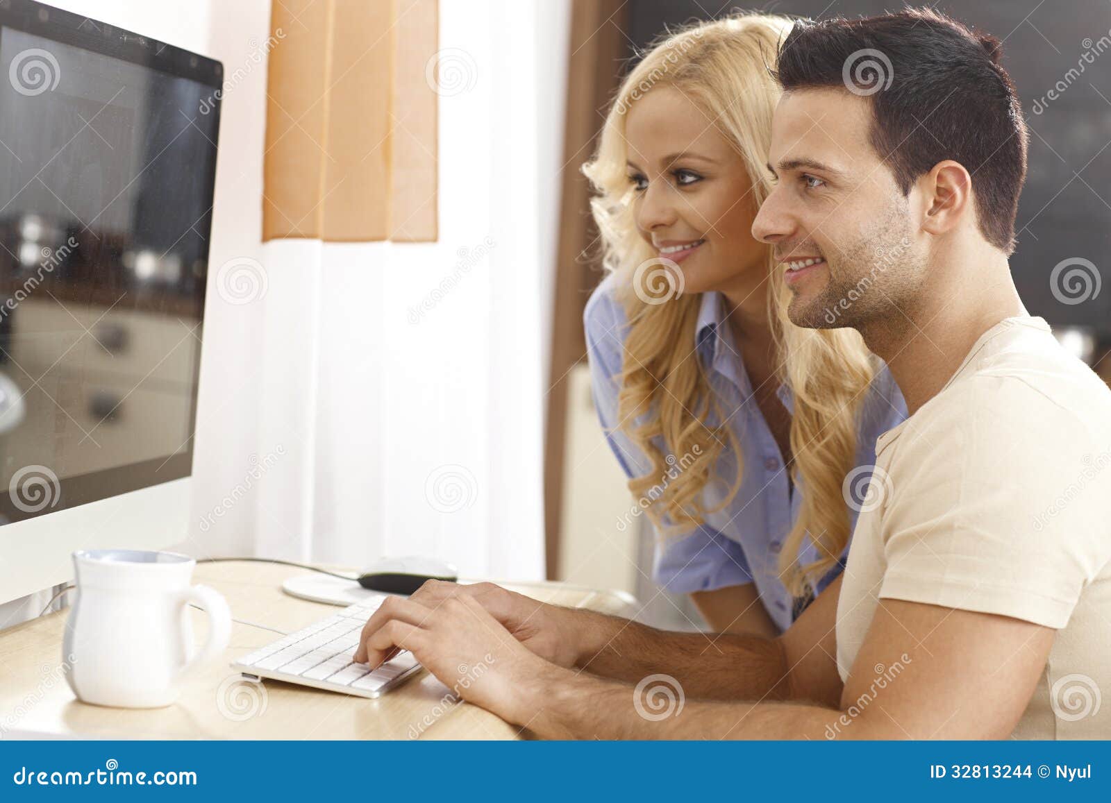 Young Couple Browsing Internet at Home Stock Photo - Image of lifestyle ...