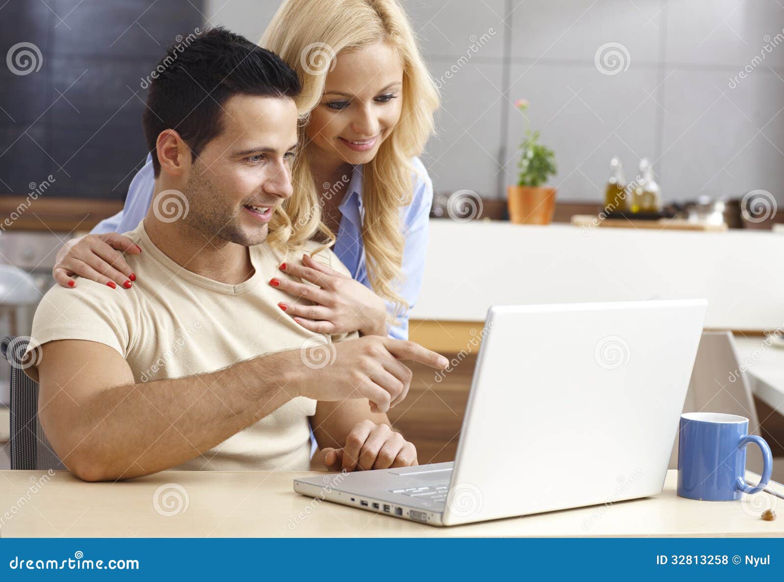 Young Couple Browsing Internet at Home Stock Photo - Image of fondling ...
