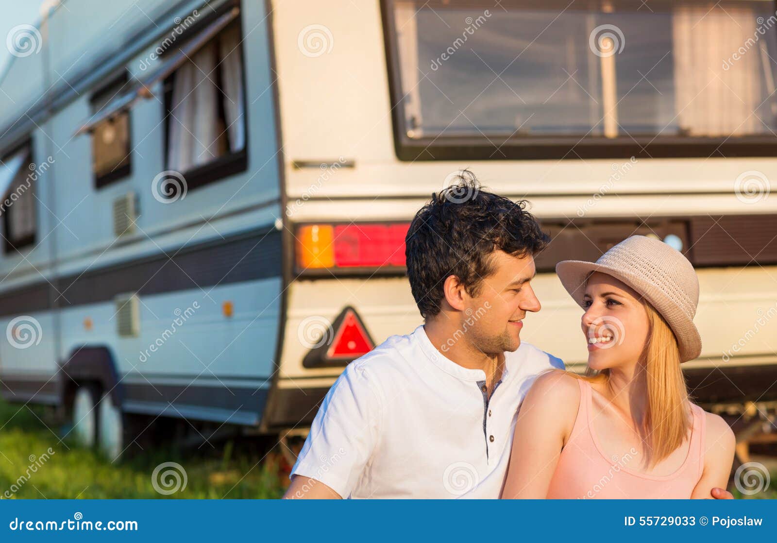Young Couple with a Camper Van Stock Image - Image of relationship ...