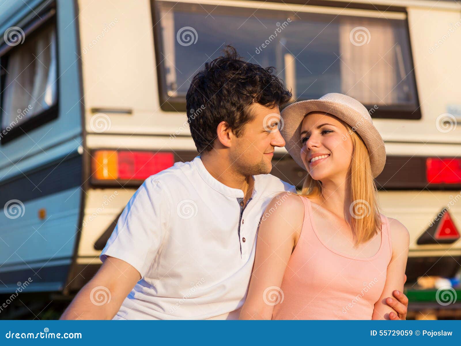 Young Couple with a Camper Van Stock Image - Image of holding ...