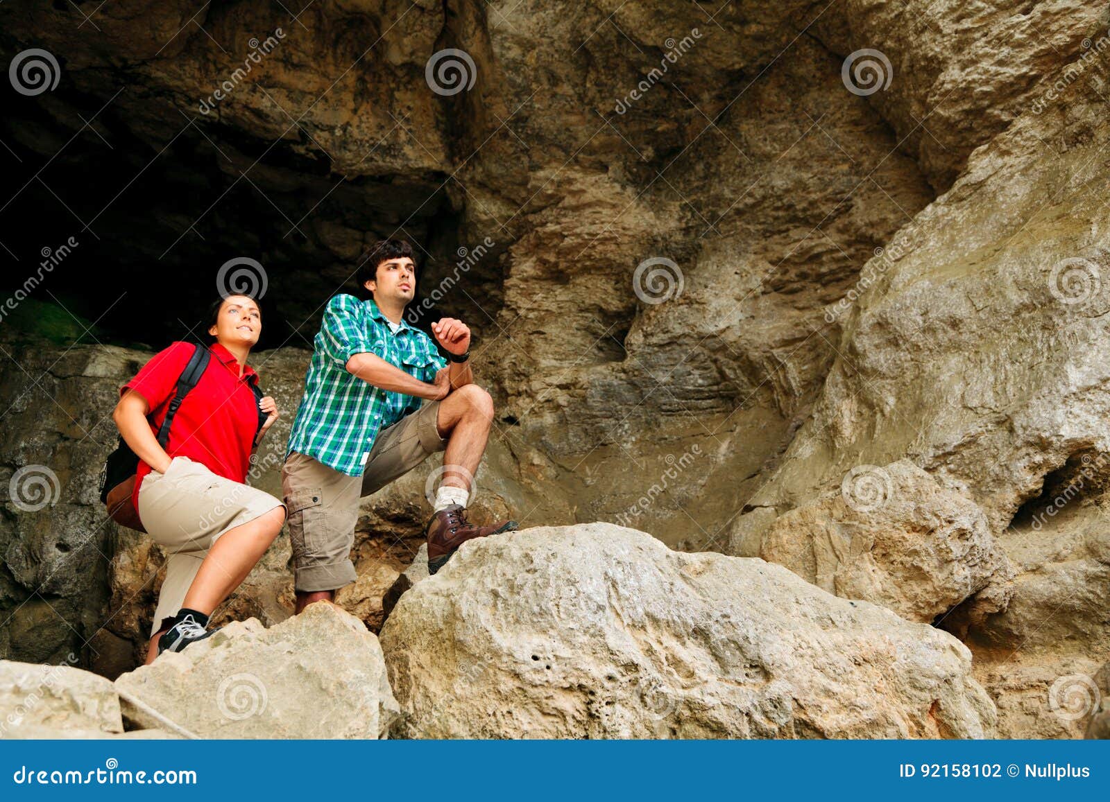 Young Couple in Cave stock photo. Image of female, leisure - 92158102