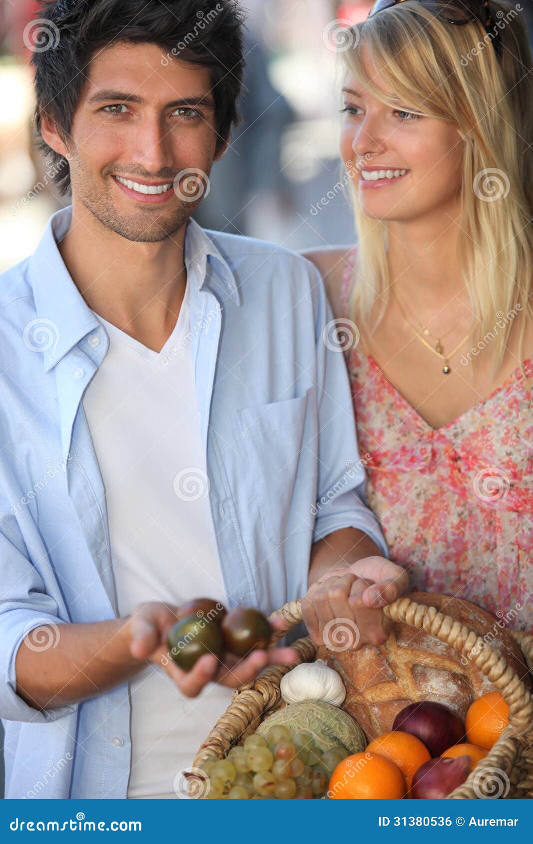 Young Couple Choosing Fruit Stock Photo - Image of prune, carry: 31380536