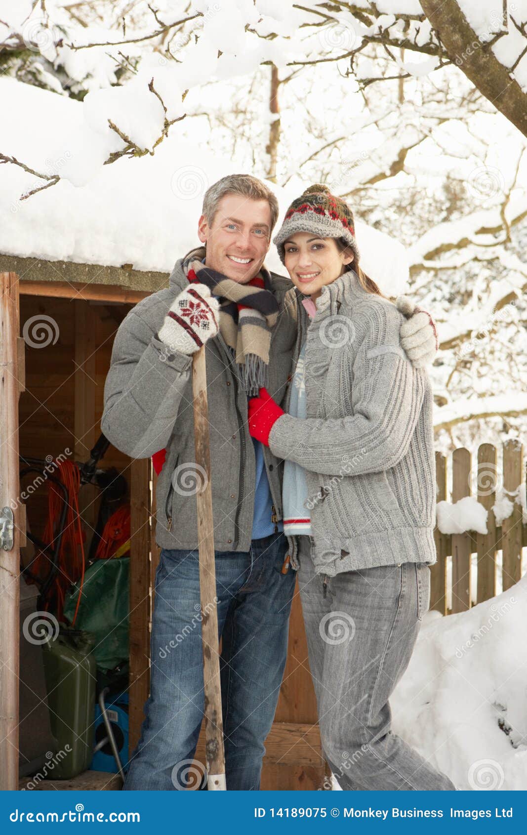Young Couple Clearing Snow from Path Stock Image - Image of frozen ...