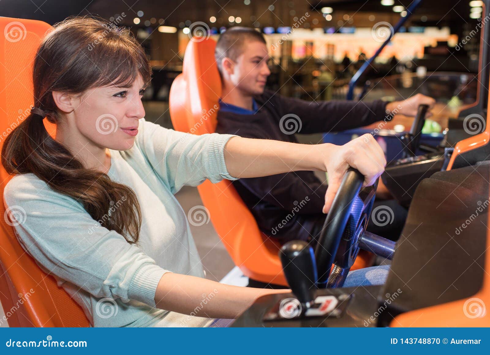 Young Couple Computer Playing Car Racing Video Game Stock Photo - Image ...