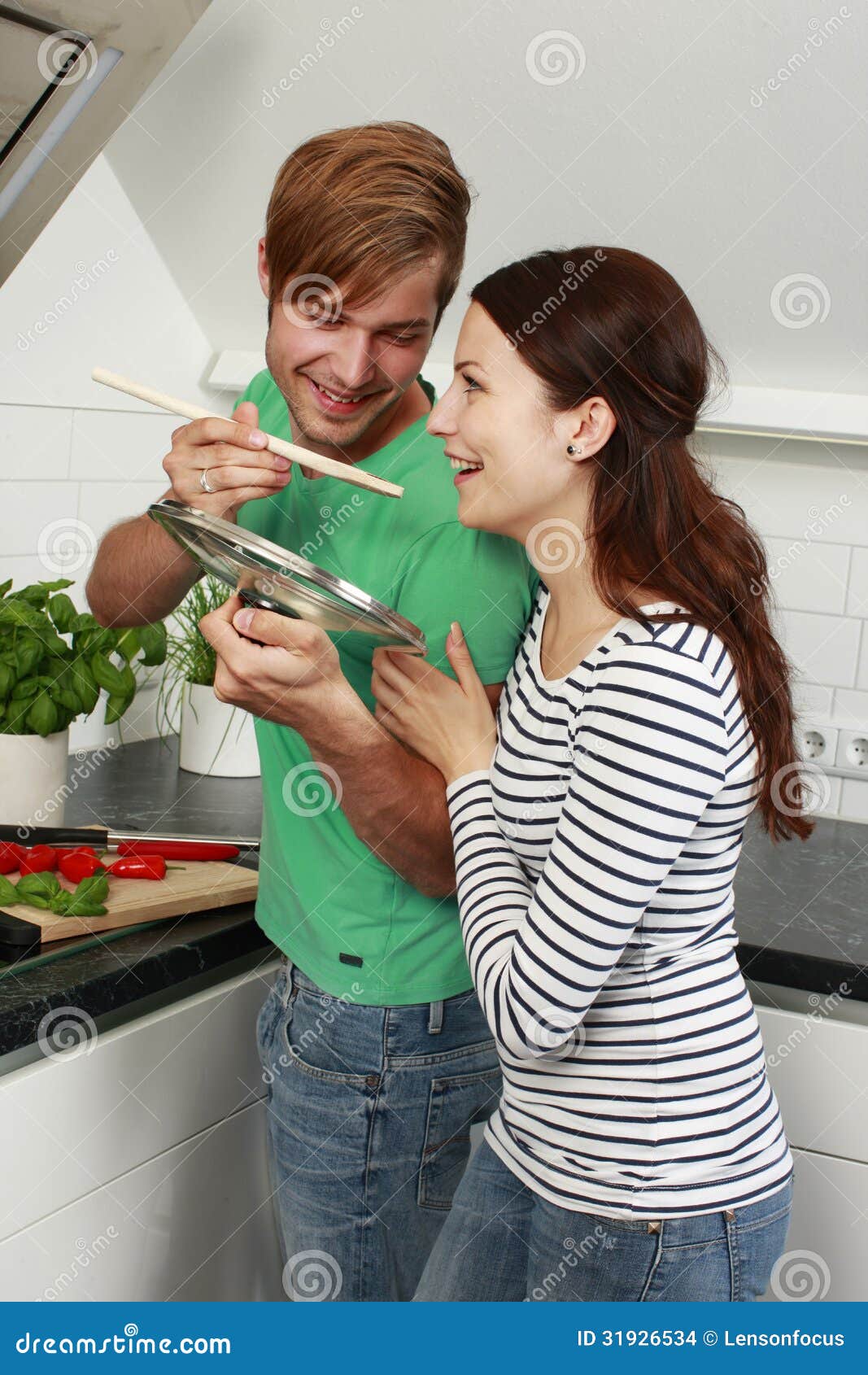 Young Couple Cooking in the Kitchen Stock Photo - Image of friends ...