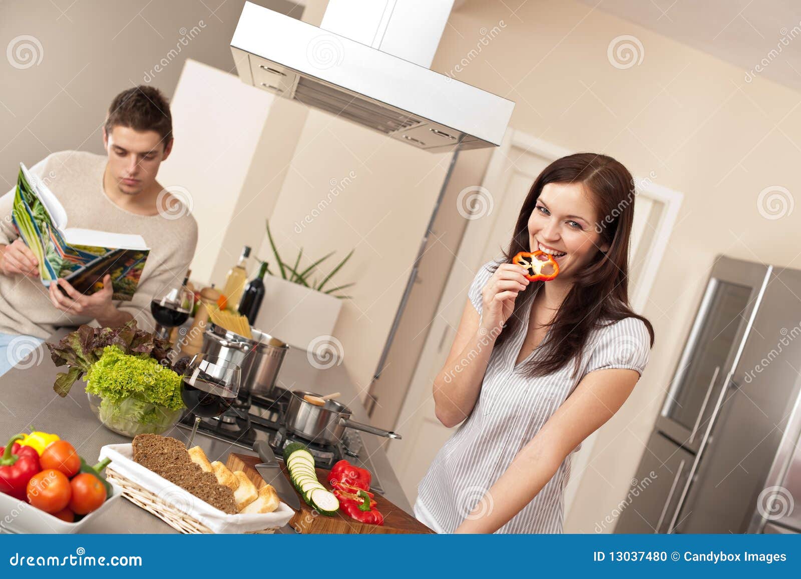 Young Couple Cooking in Modern Kitchen Stock Photo - Image of modern ...